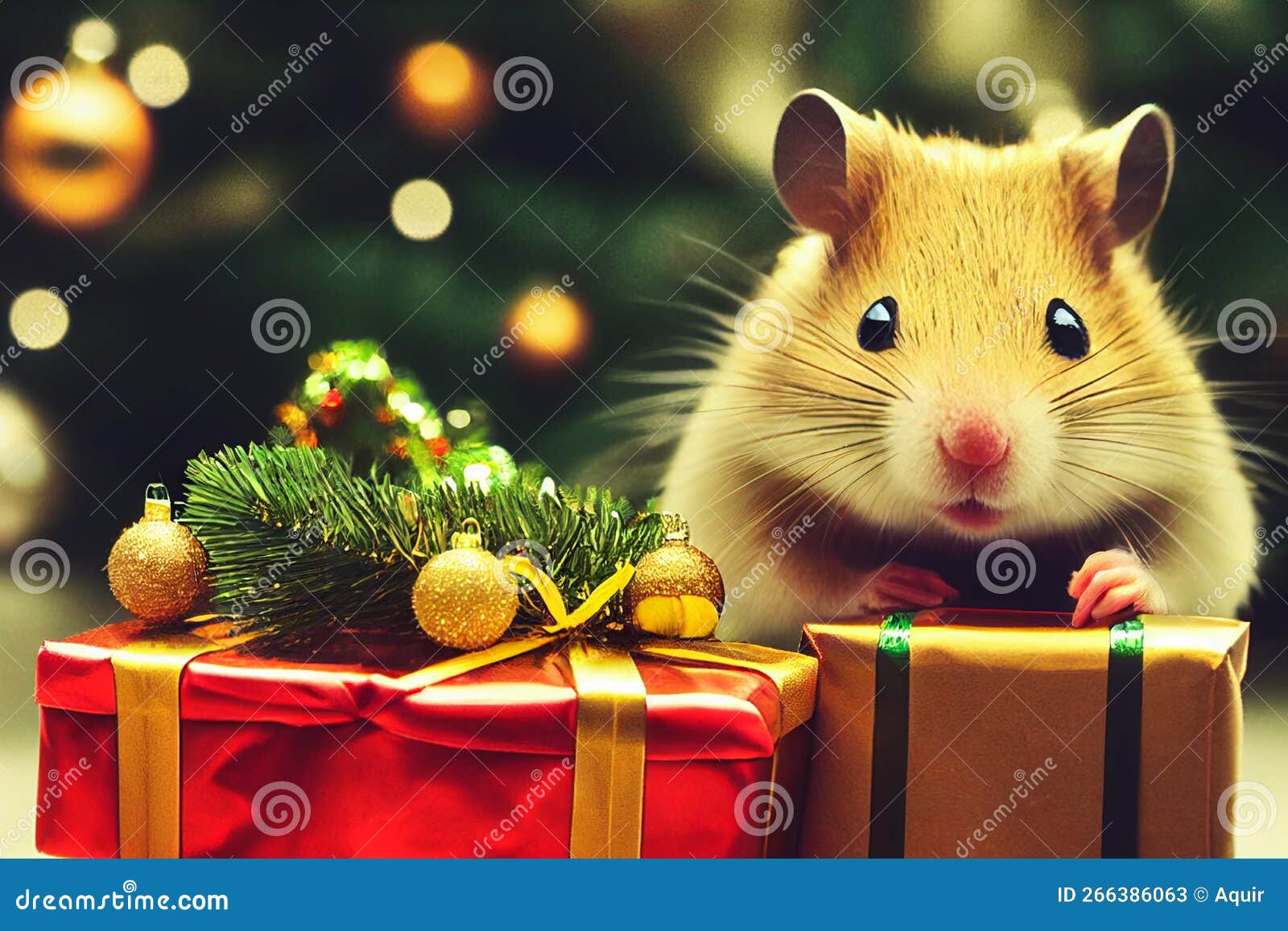 Cute Hamster with Christmas Gift. Ai Generated. Hamster Celebrating ...
