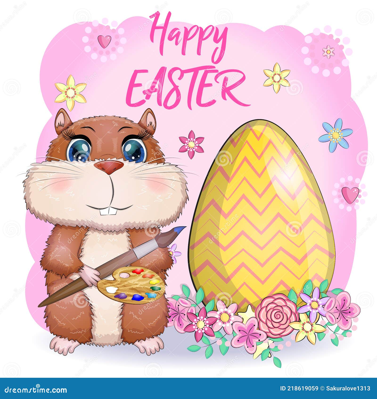 Cute Hamster with Easter Egg, Hamster Cartoon Characters, Funny Animal ...
