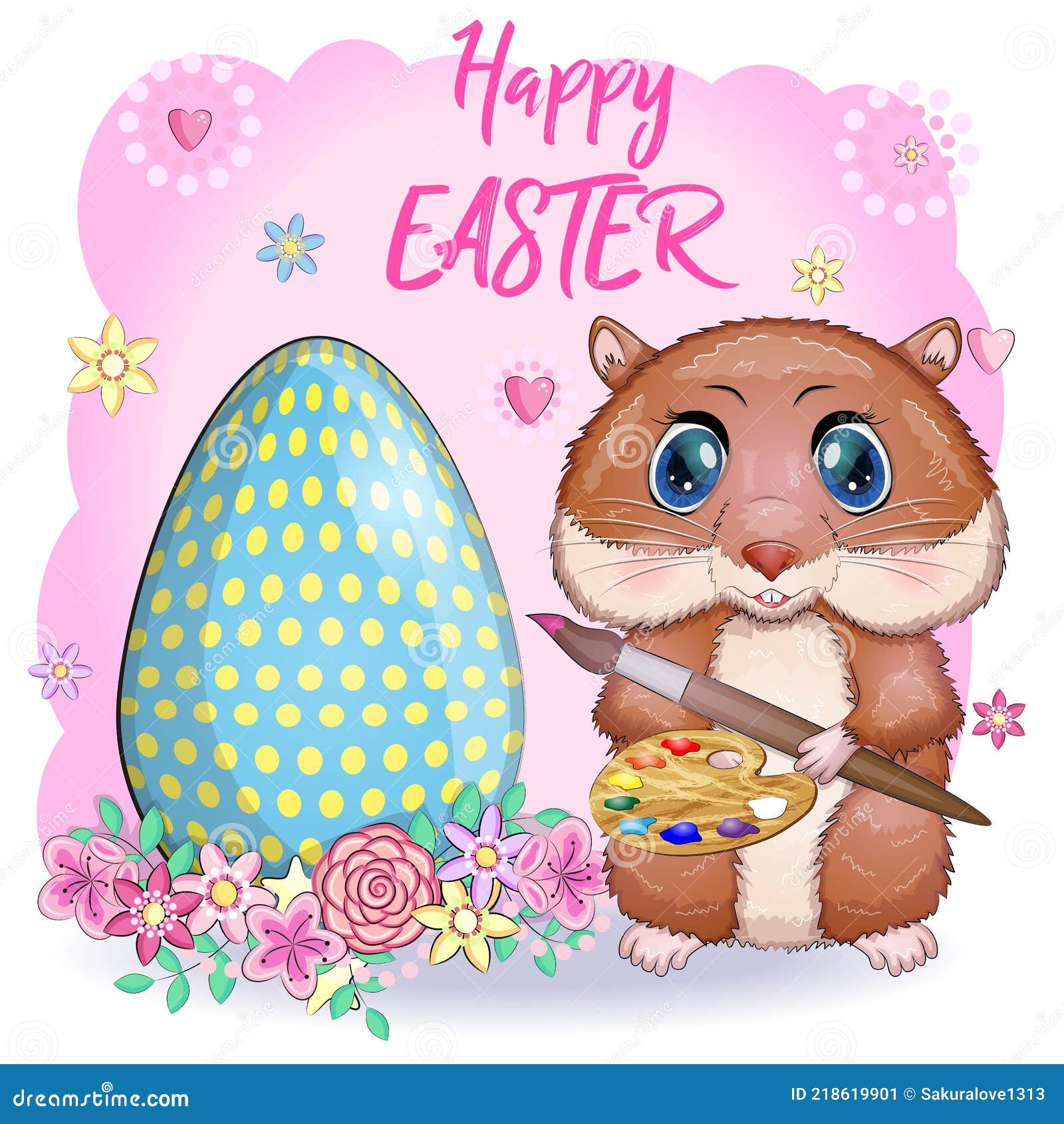 Cute Hamster with Easter Egg, Hamster Cartoon Characters, Funny Animal ...