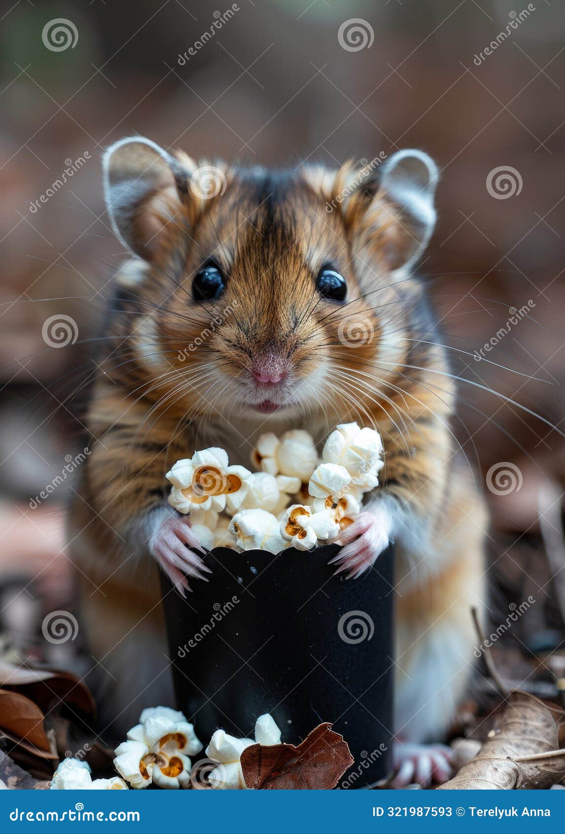 Cute Hamster Eating Popcorn in the Forest Stock Image - Image of small ...