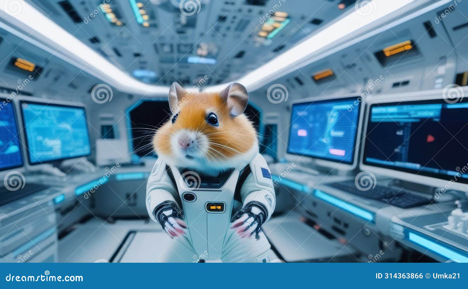 A Cute Hamster in a Futuristic Robotic Suit Aboard a Spacecraft Stock ...