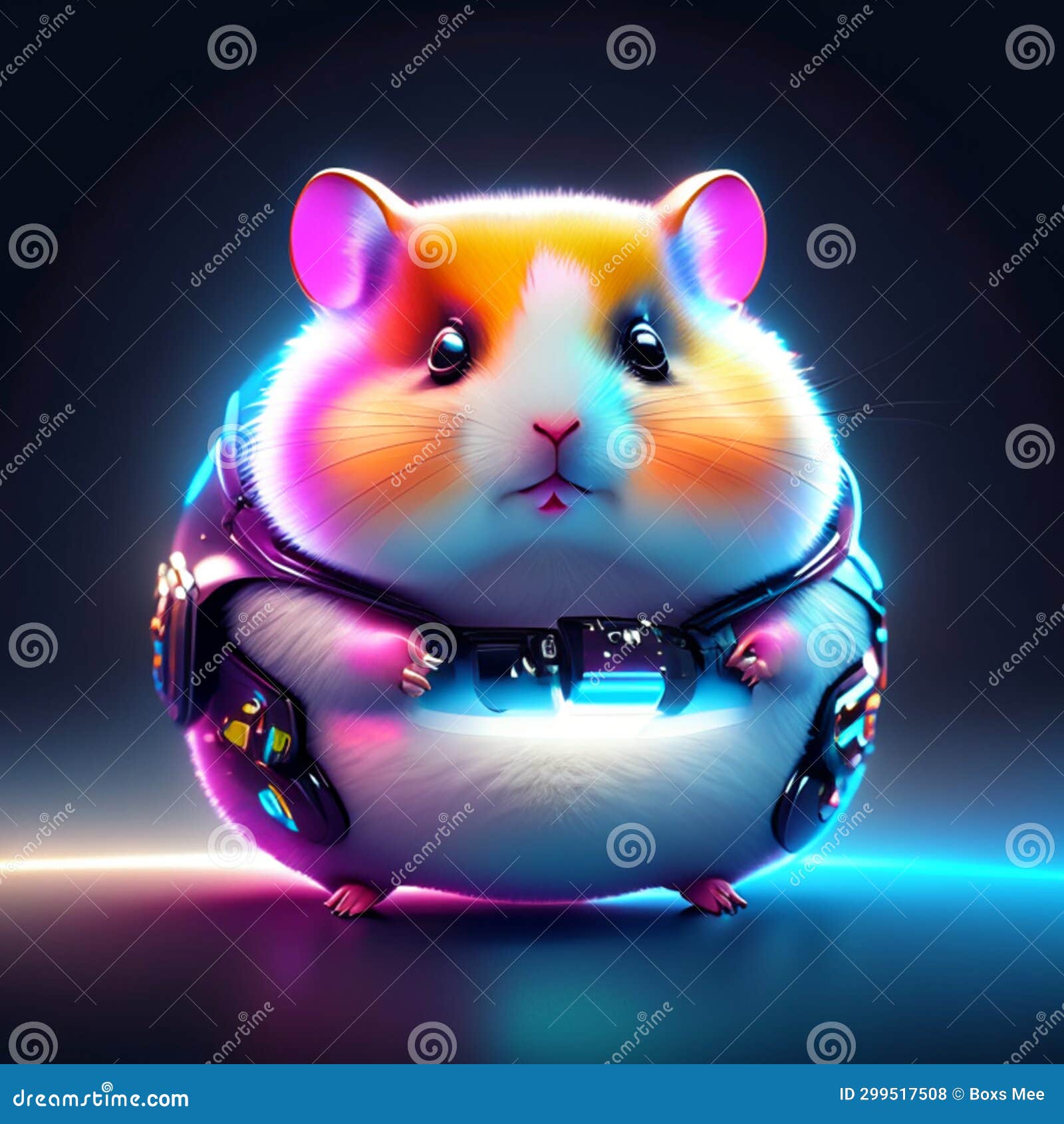 Cute Hamster in Neon Light. 3d Rendering, 3d Illustration Stock ...