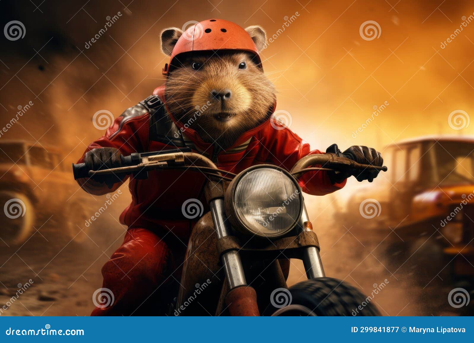 Cute Hamster Riding a Motorcycle. Motorcyclist Rides a Motorcycle Stock ...