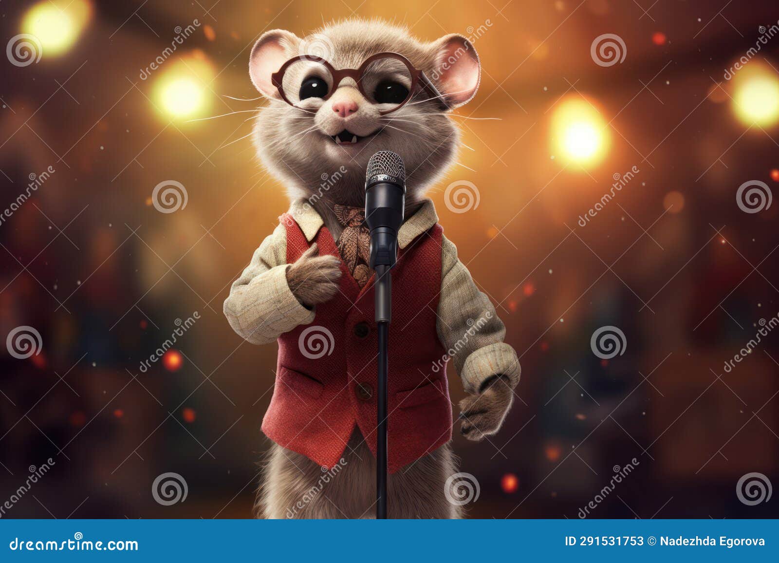 Cute Hamster in Suit Sings into a Microphone on Stage Stock ...