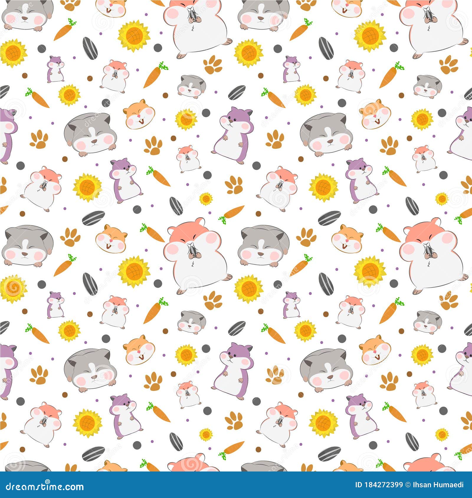 Cute Hamsters Seamless Pattern Premium Stock Vector - Illustration of ...