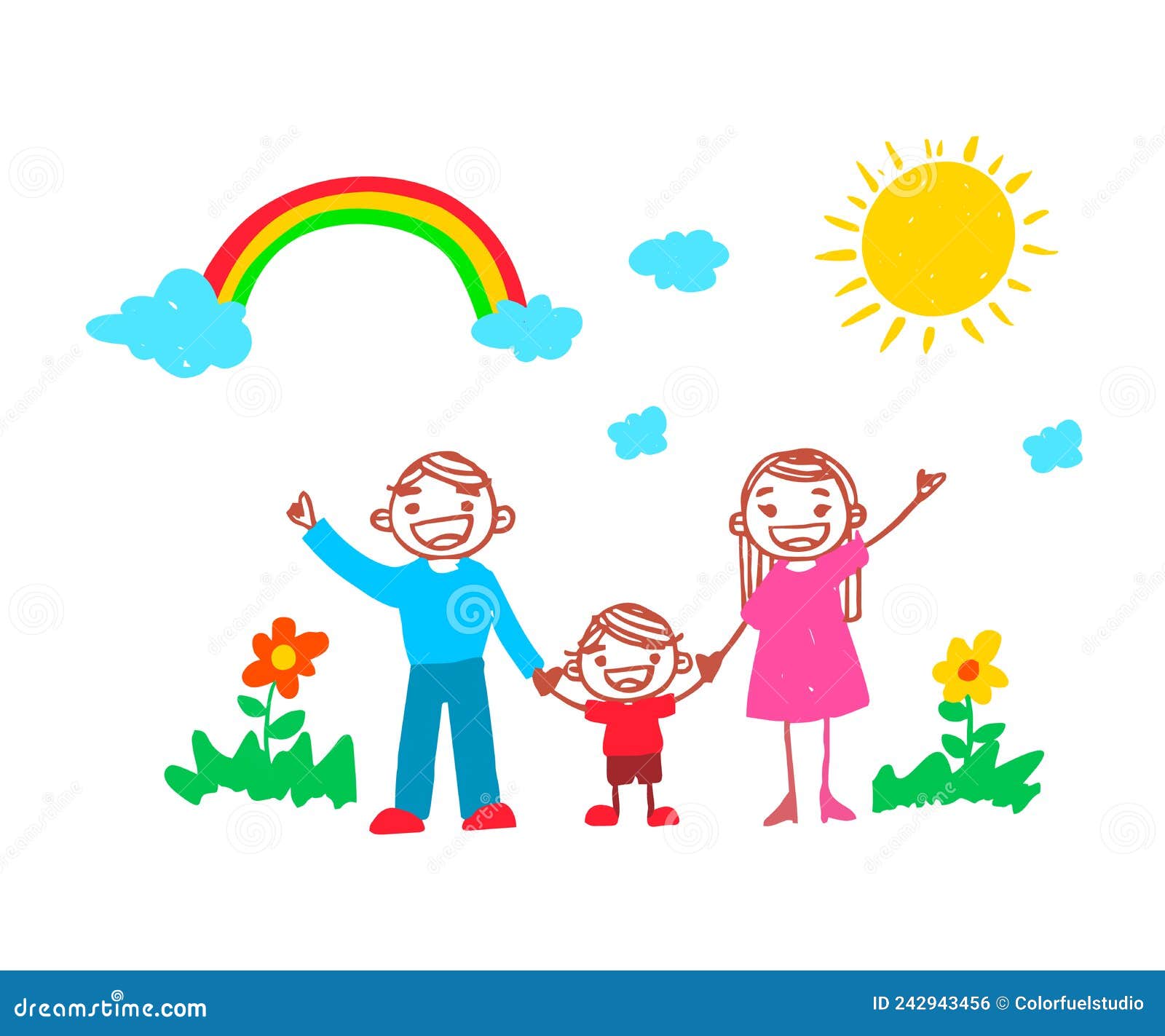 Cute Hand Drawing by Kid about Happy Family Stock Vector - Illustration ...