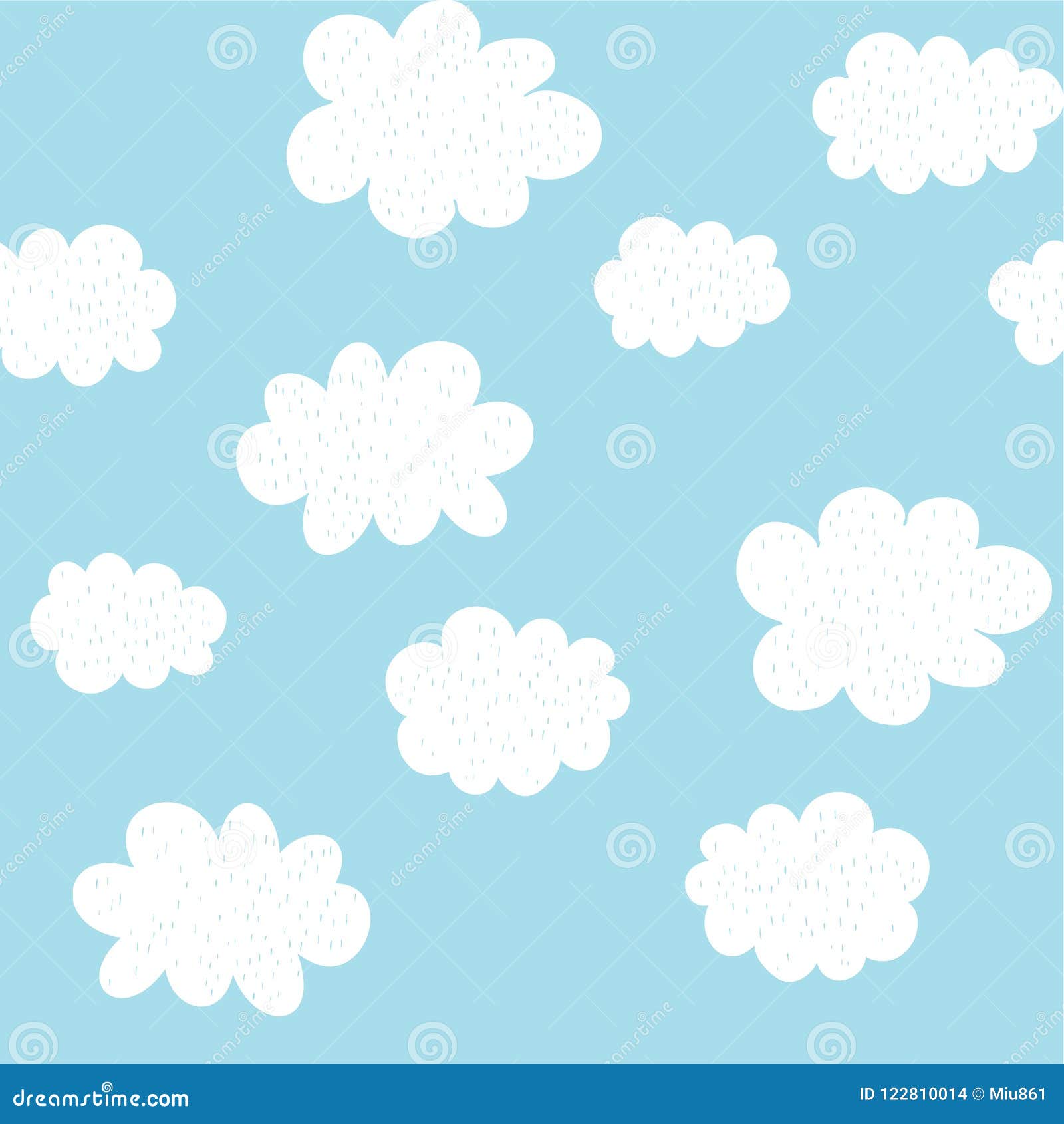 Cute Hand Drawn Abstract Clouds Vector Pattern. White Fluffy Clouds ...