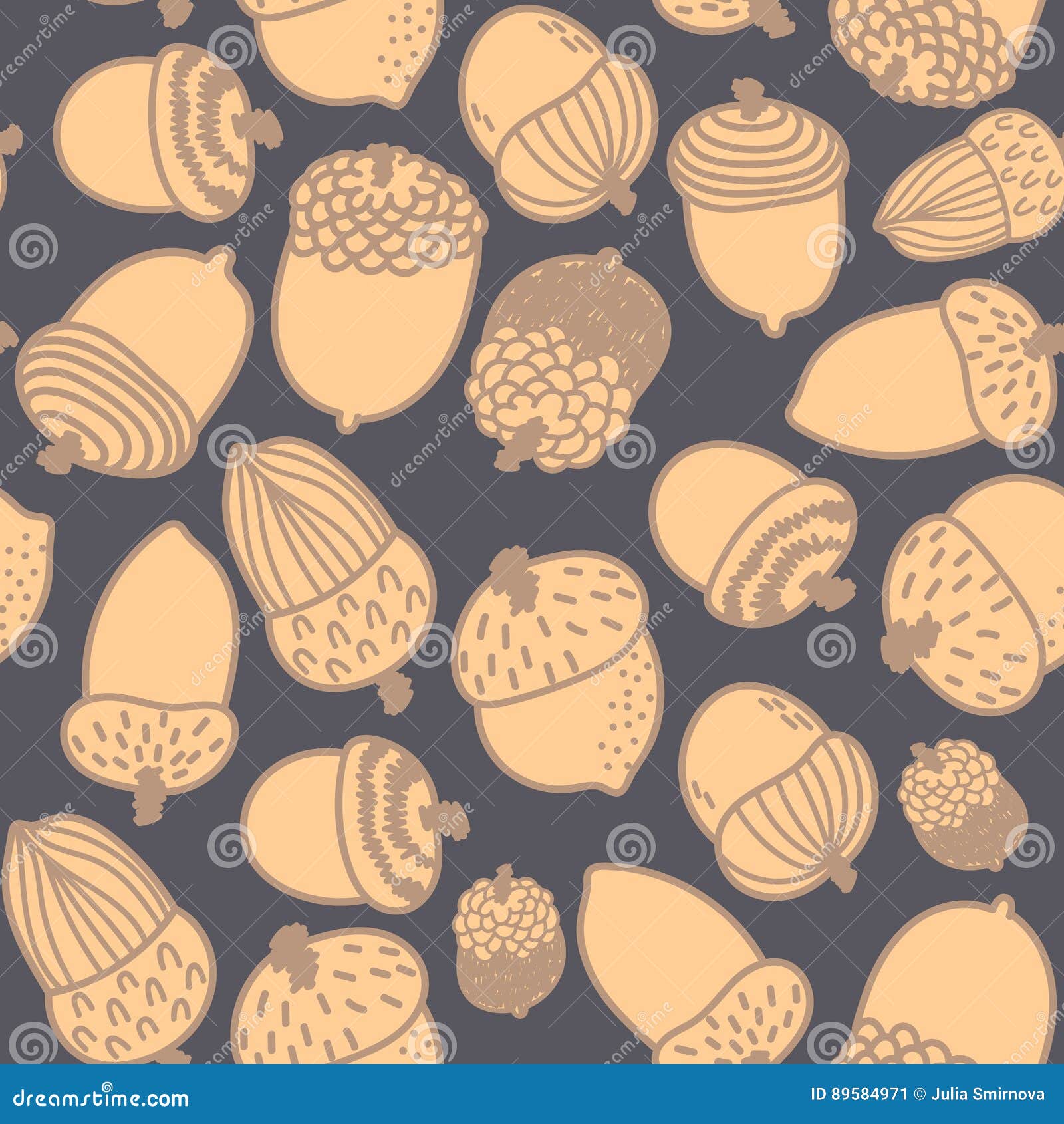 Cute Hand Drawn Acorn Seamless Pattern Stock Illustration ...