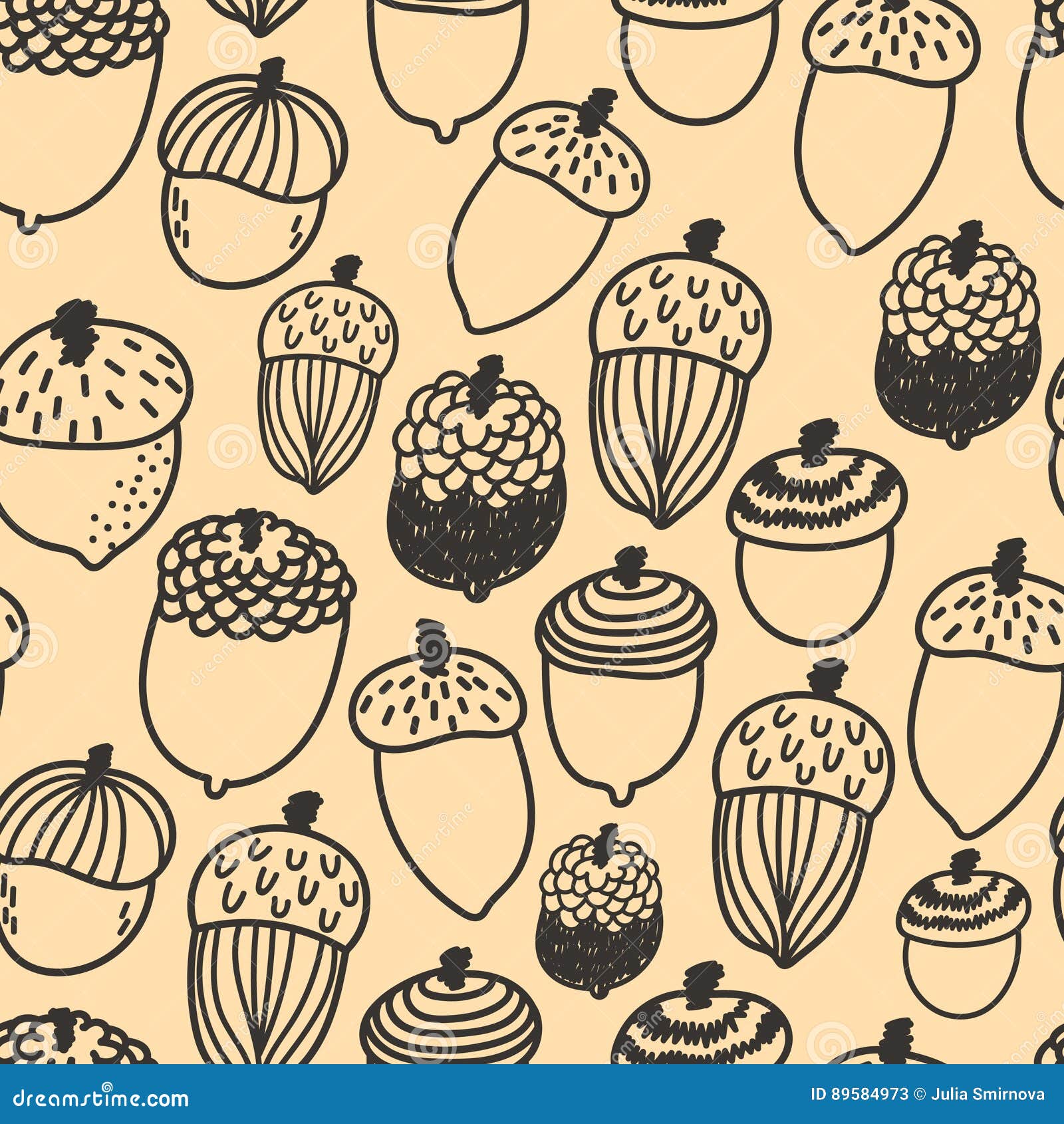 Cute Hand Drawn Acorn Seamless Vector Pattern Stock Vector ...