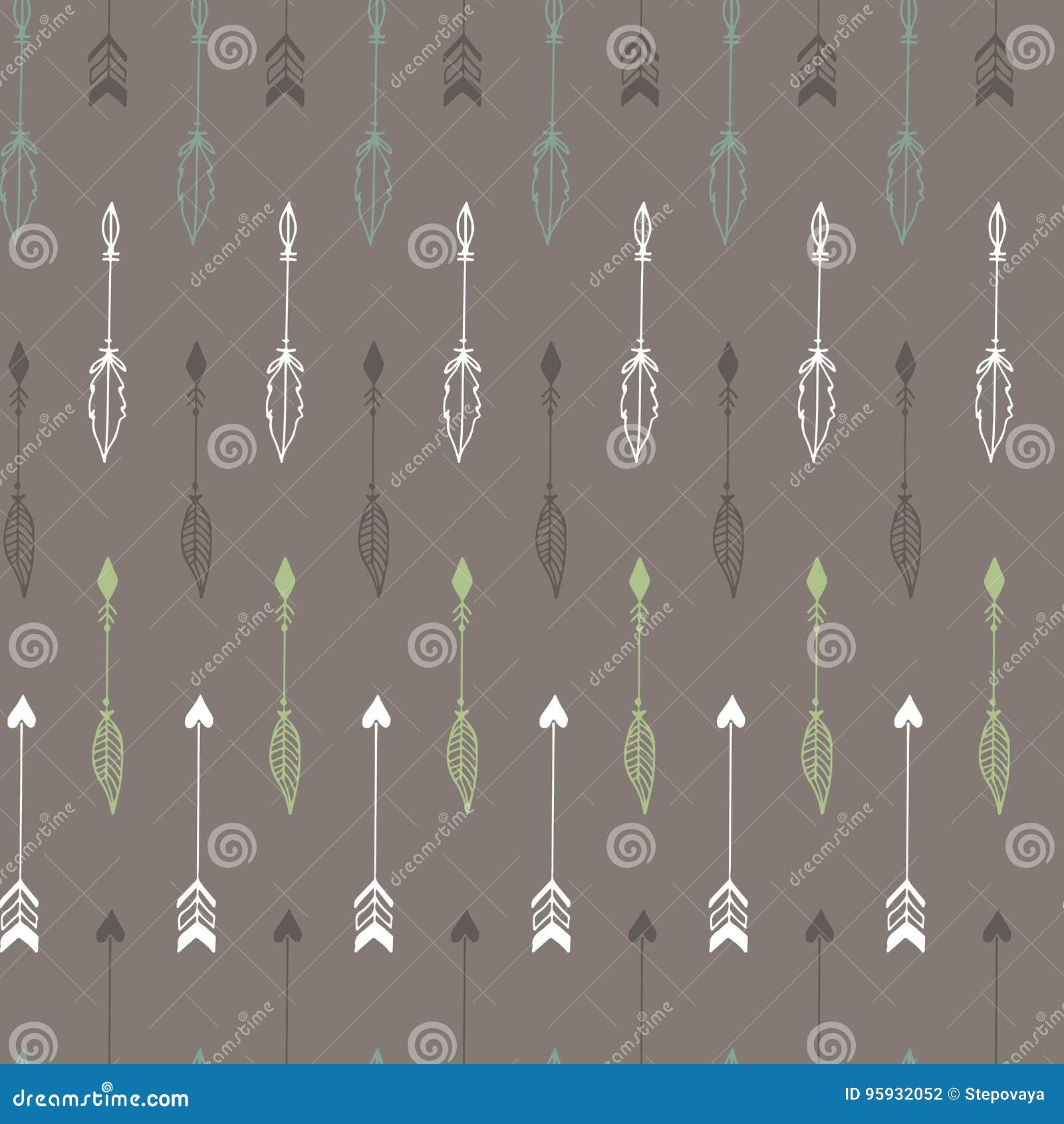 Cute Hand Drawn Arrows Seamless Pattern. Vector Illustration in Boho ...
