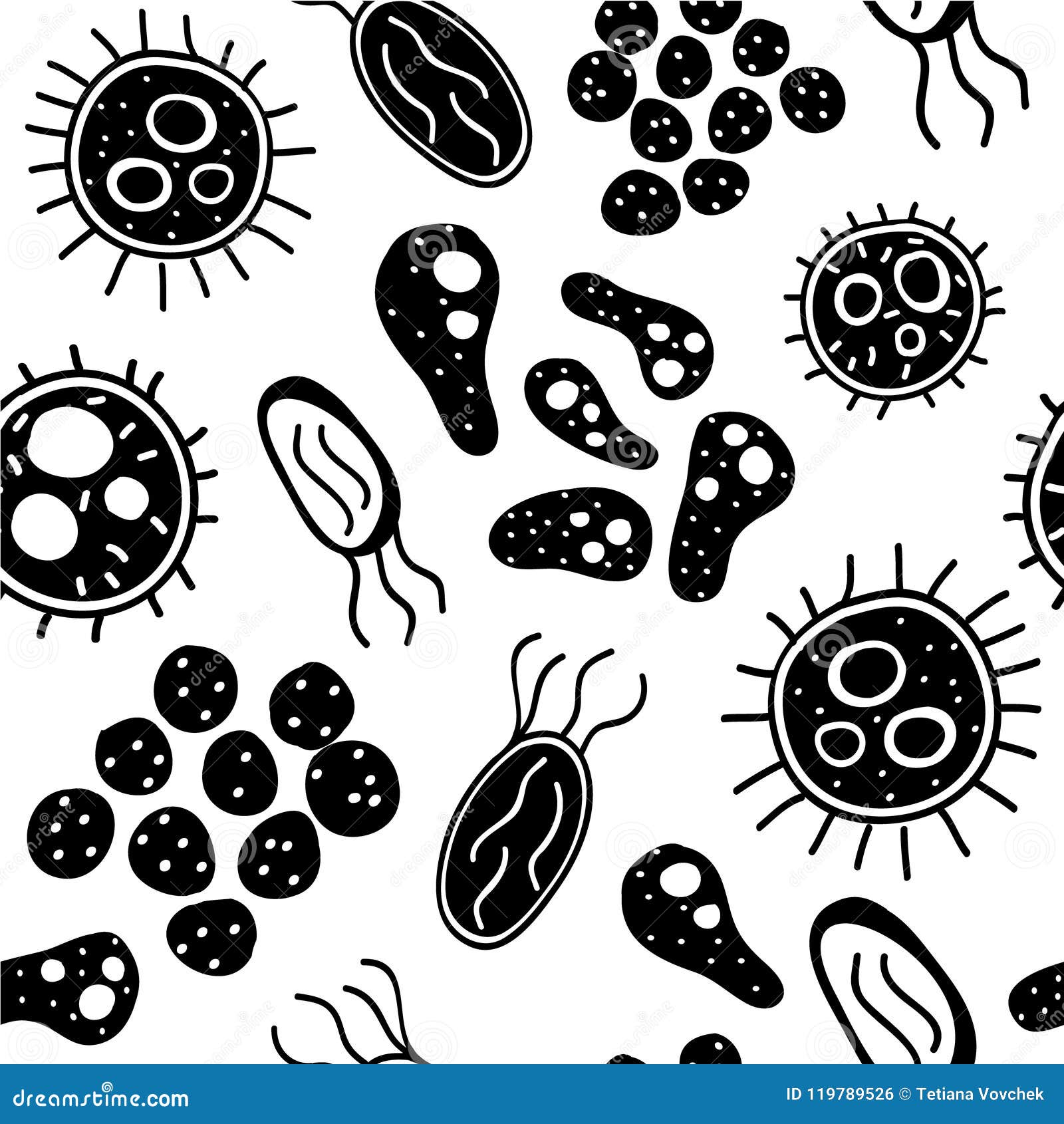 Cute Hand Drawn Bacteria Seamless Pattern Stock Vector - Illustration ...