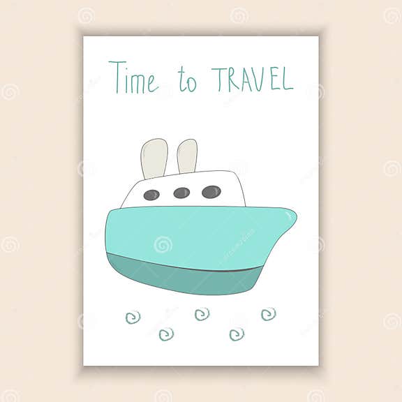 Cute Hand Drawn Card with Ship. Printable Template. Stock Vector ...