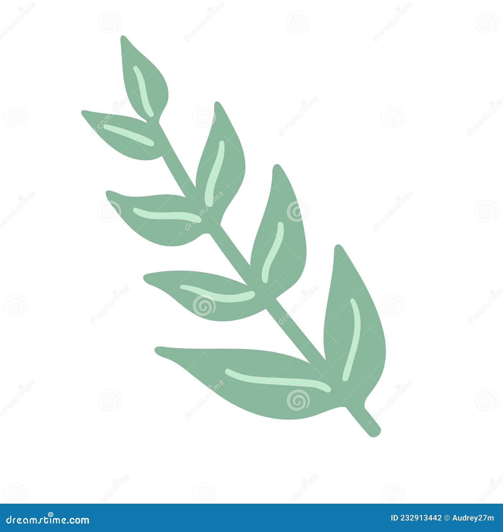 Cute Hand-drawn Cartoon Branch with Leaves. Stock Vector - Illustration ...