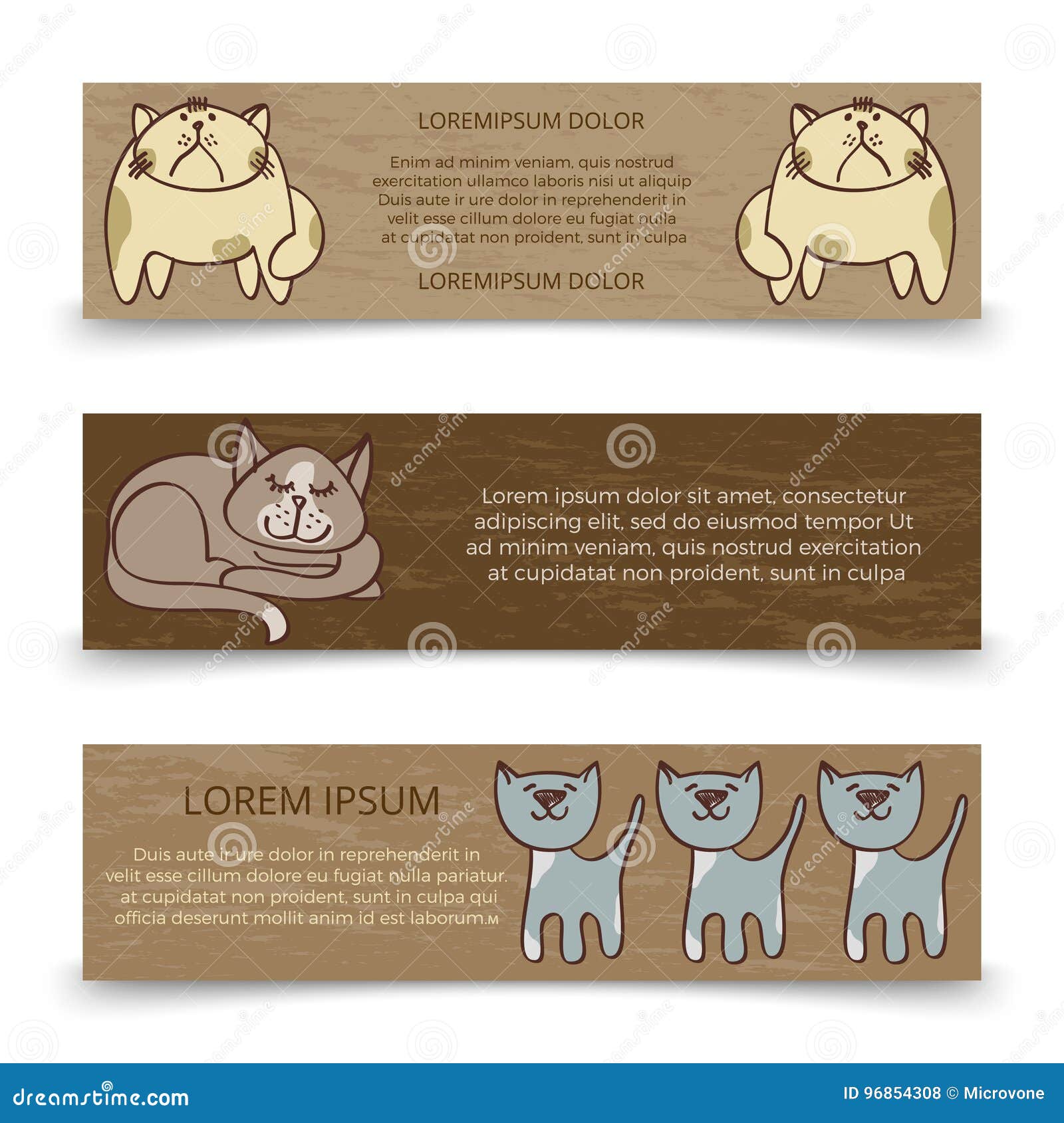 Cute Hand Drawn Cats Banners Template Stock Vector - Illustration of ...