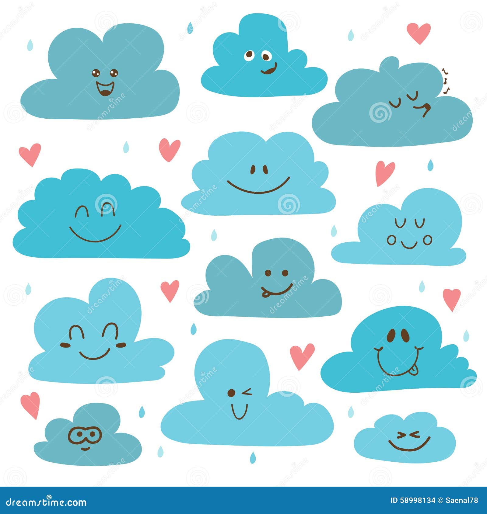 Cute Hand Drawn Clouds. Funny Weather Theme Stock Vector - Illustration ...