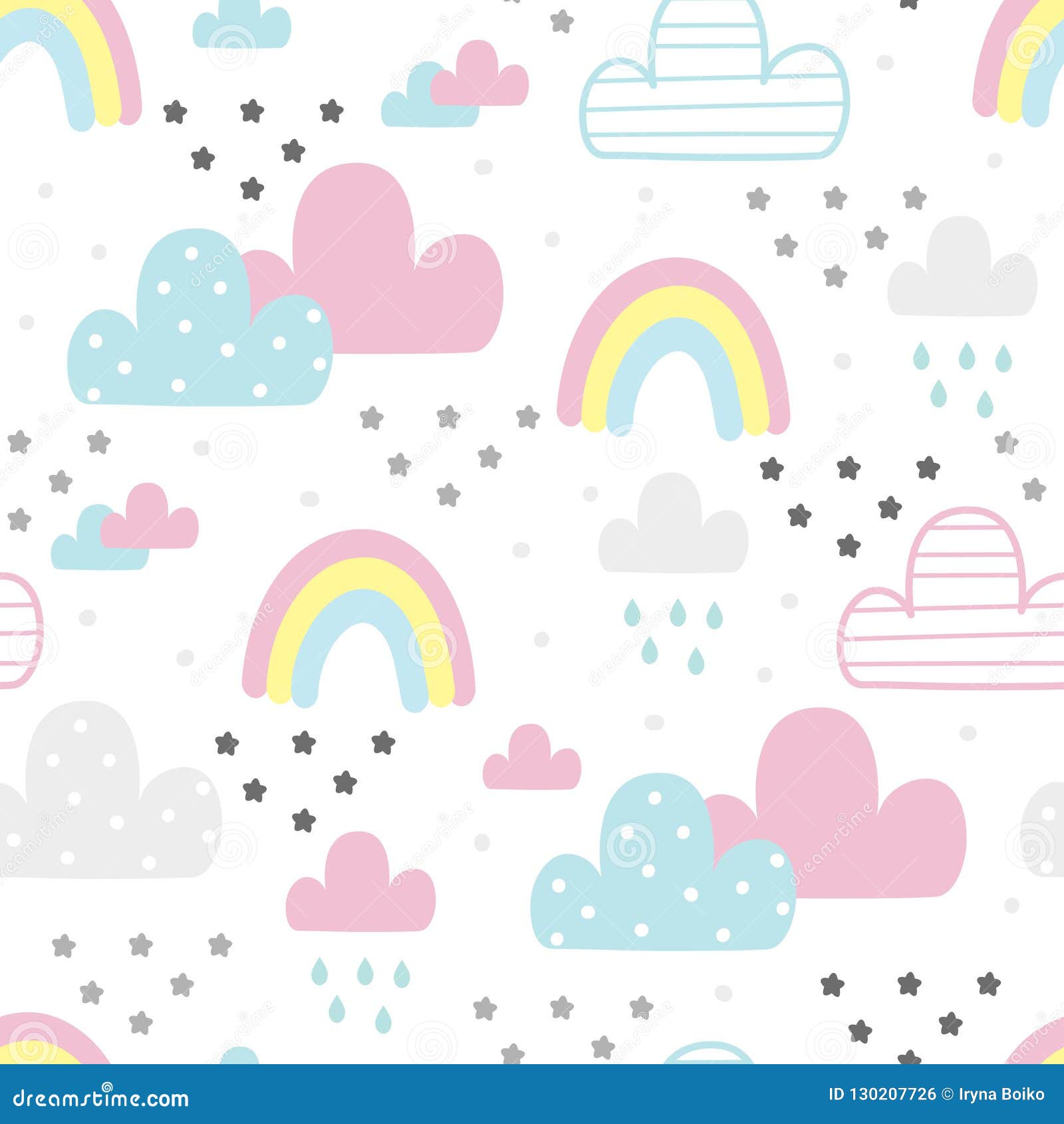 Cute Hand Drawn Clouds Seamless Pattern. Vector Illustration Stock ...