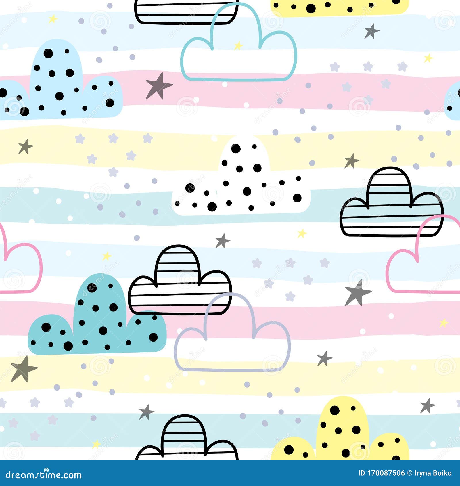 Cute Hand Drawn Clouds Seamless Pattern. Vector Illustration Stock ...