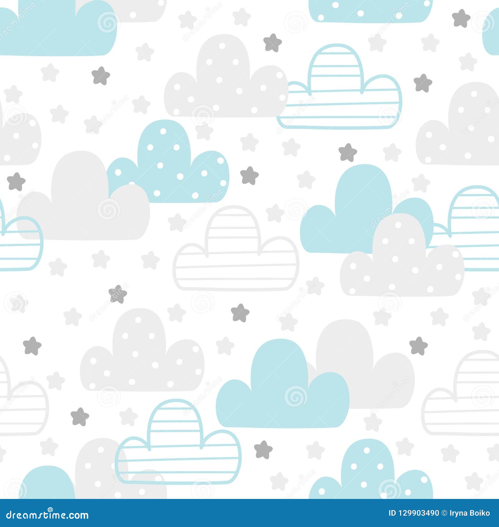 Cute Hand Drawn Clouds Seamless Pattern. Vector Illustration Stock ...