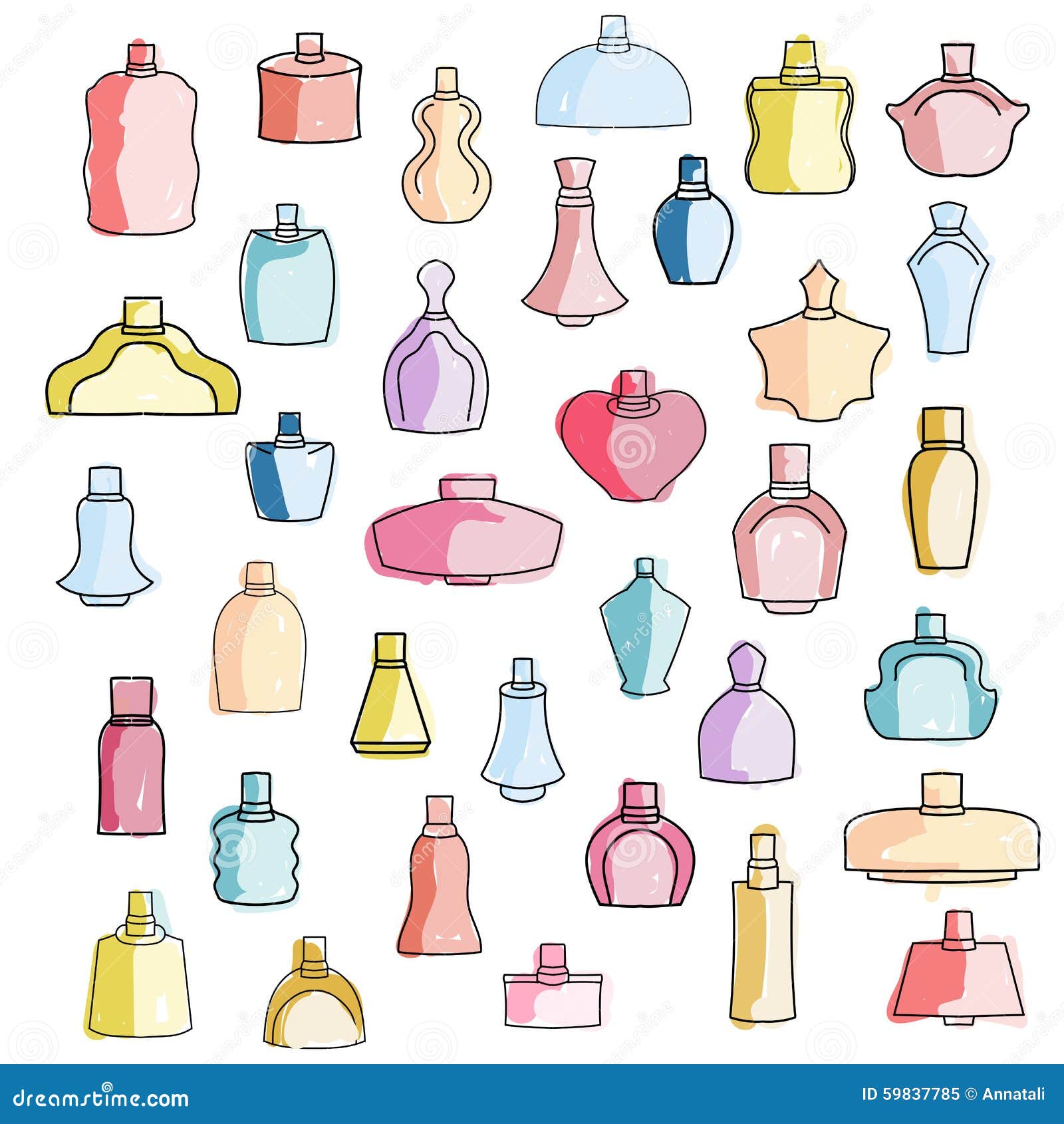 Cute Hand Drawn Colorful Perfume Bottles Stock Vector - Illustration of ...