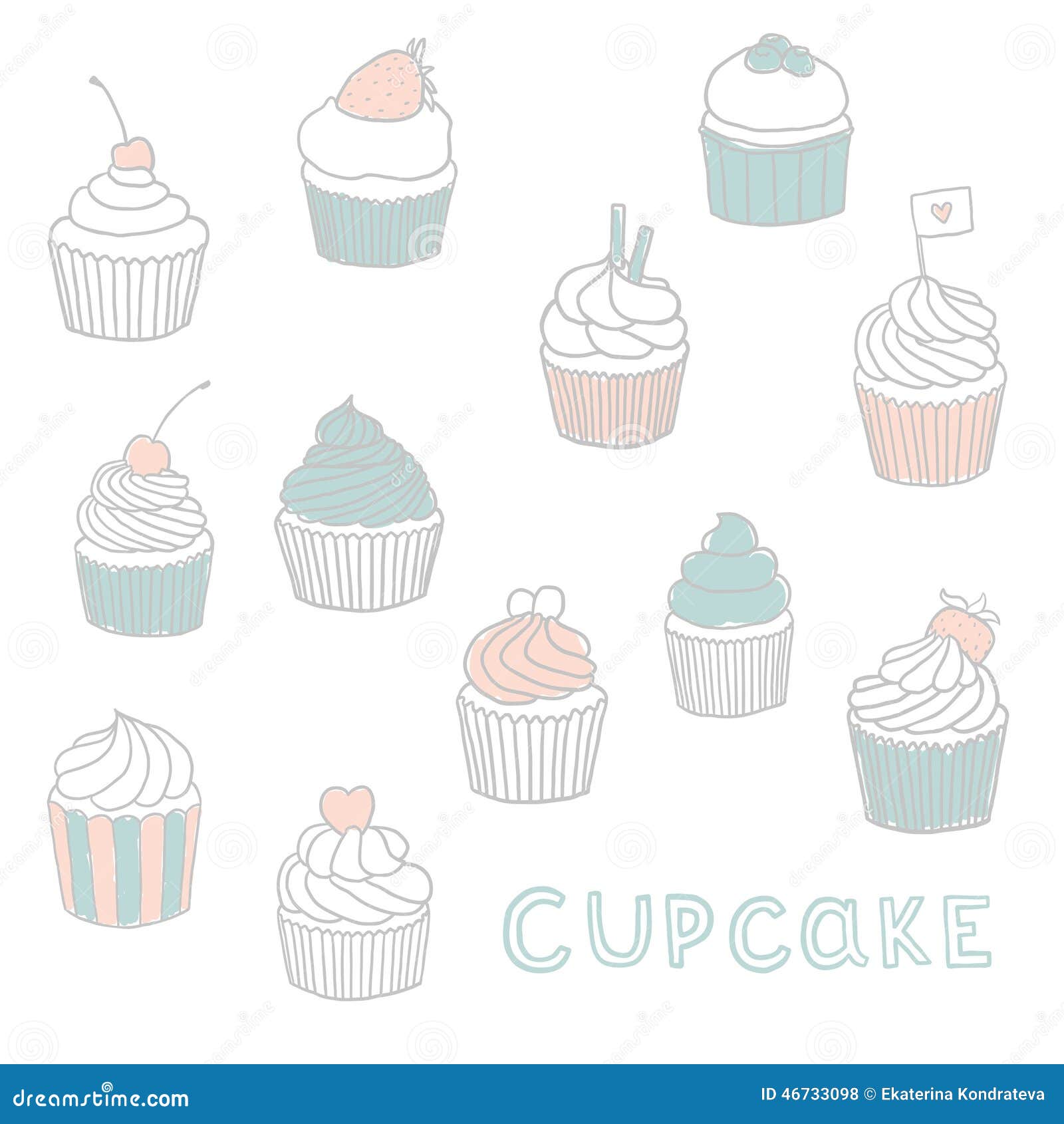 Cute Hand drawn cupcakes. stock vector. Illustration of pastry - 46733098