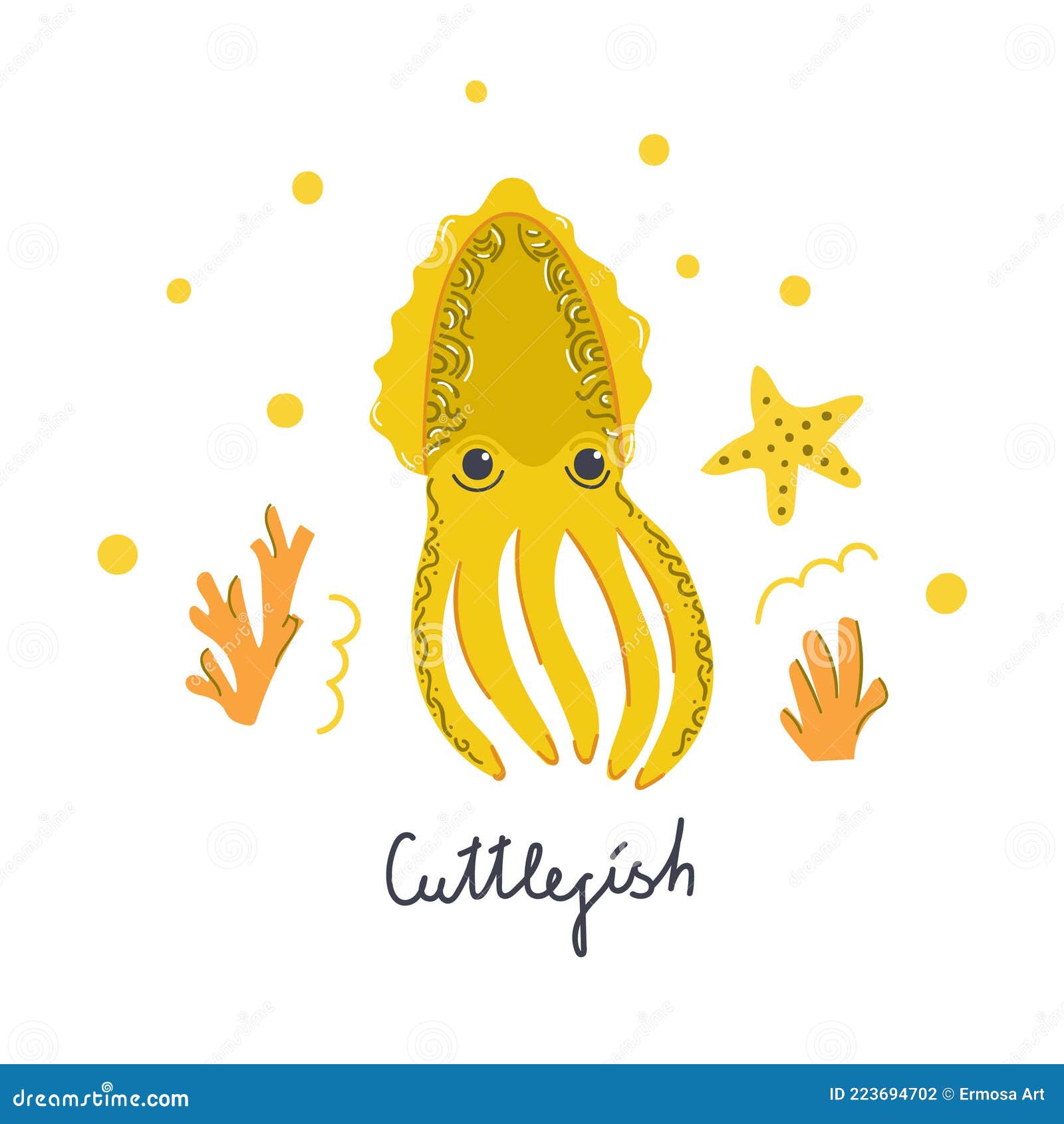 Cute Hand Drawn Cuttlefish. Nursery Design Stock Vector - Illustration ...