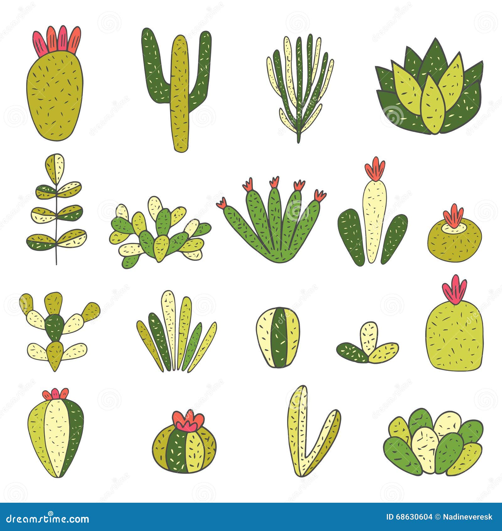 Doodle Cactus Vector Illustration Set | CartoonDealer.com #179509071