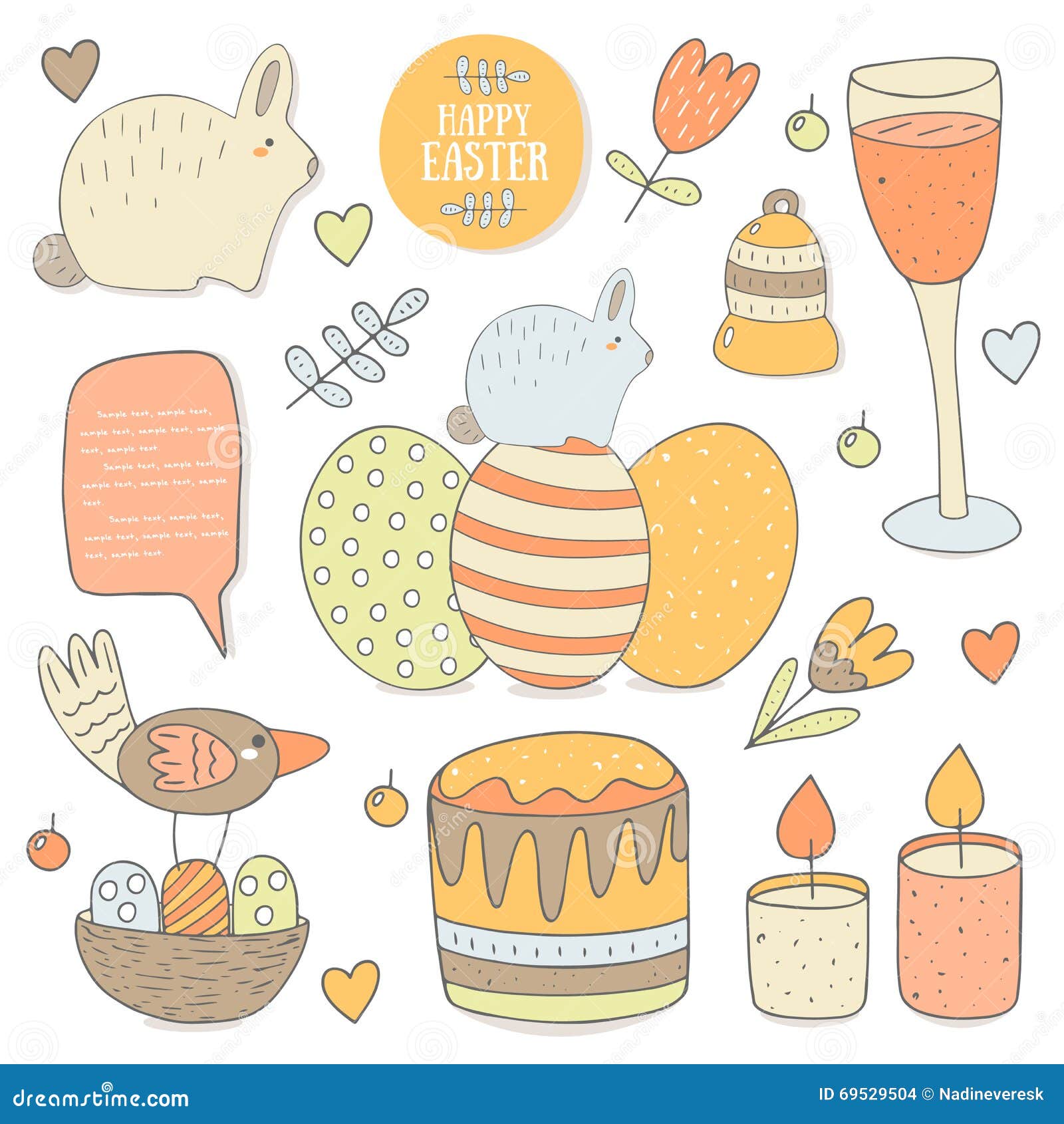 Cute Hand Drawn Doodle Easter Objects Collection Stock Vector ...