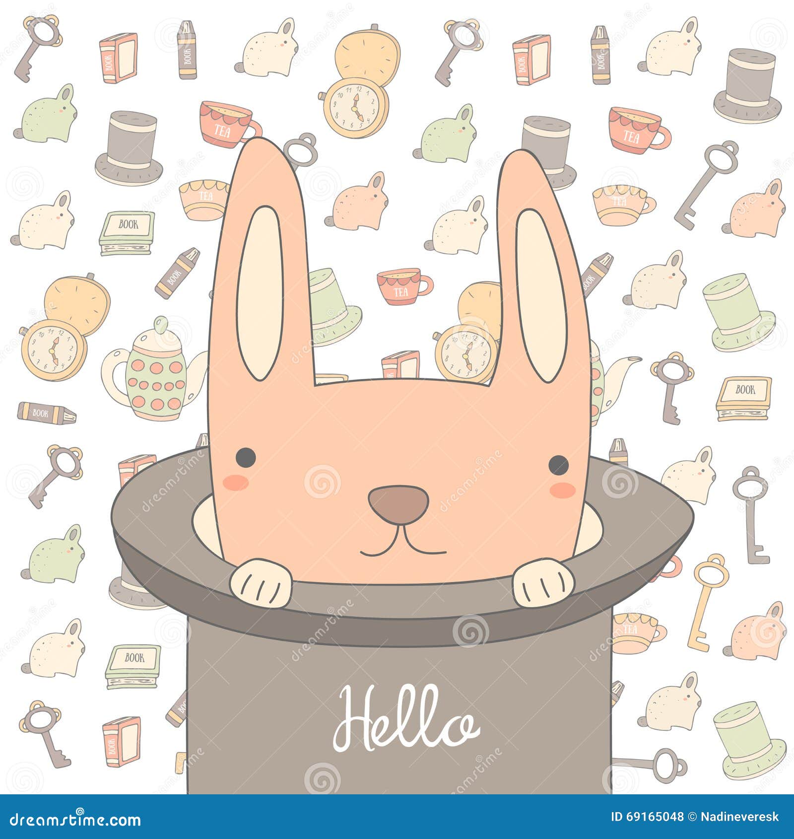Cute Hand Drawn Doodle Hello Postcard Stock Vector - Illustration of ...