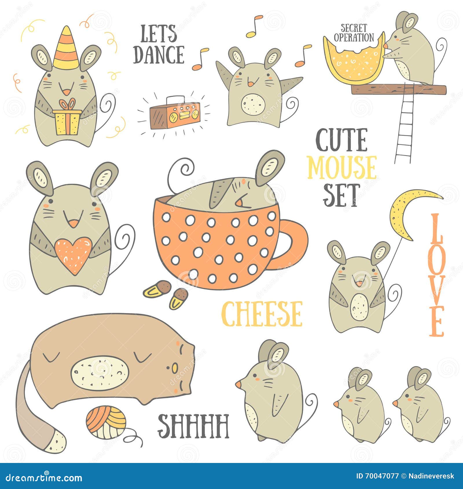 Cute Hand Drawn Doodle Mouse Collection Stock Vector - Illustration of ...