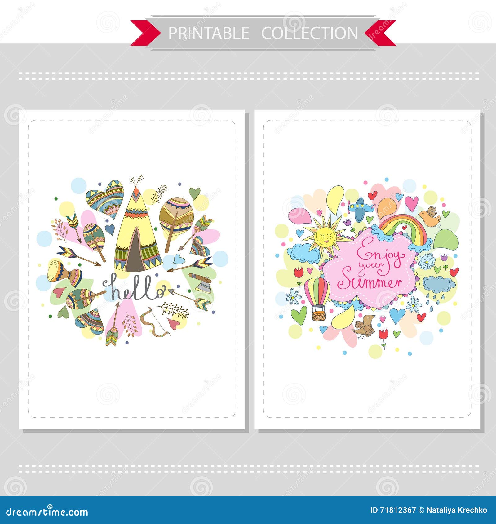 Cute Hand Drawn Doodle Postcards Stock Vector - Illustration of cover ...