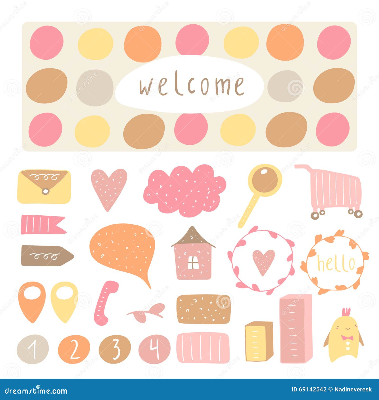Cute Hand Drawn Doodle Signs, Objects, Banners, Design Elements Stock ...