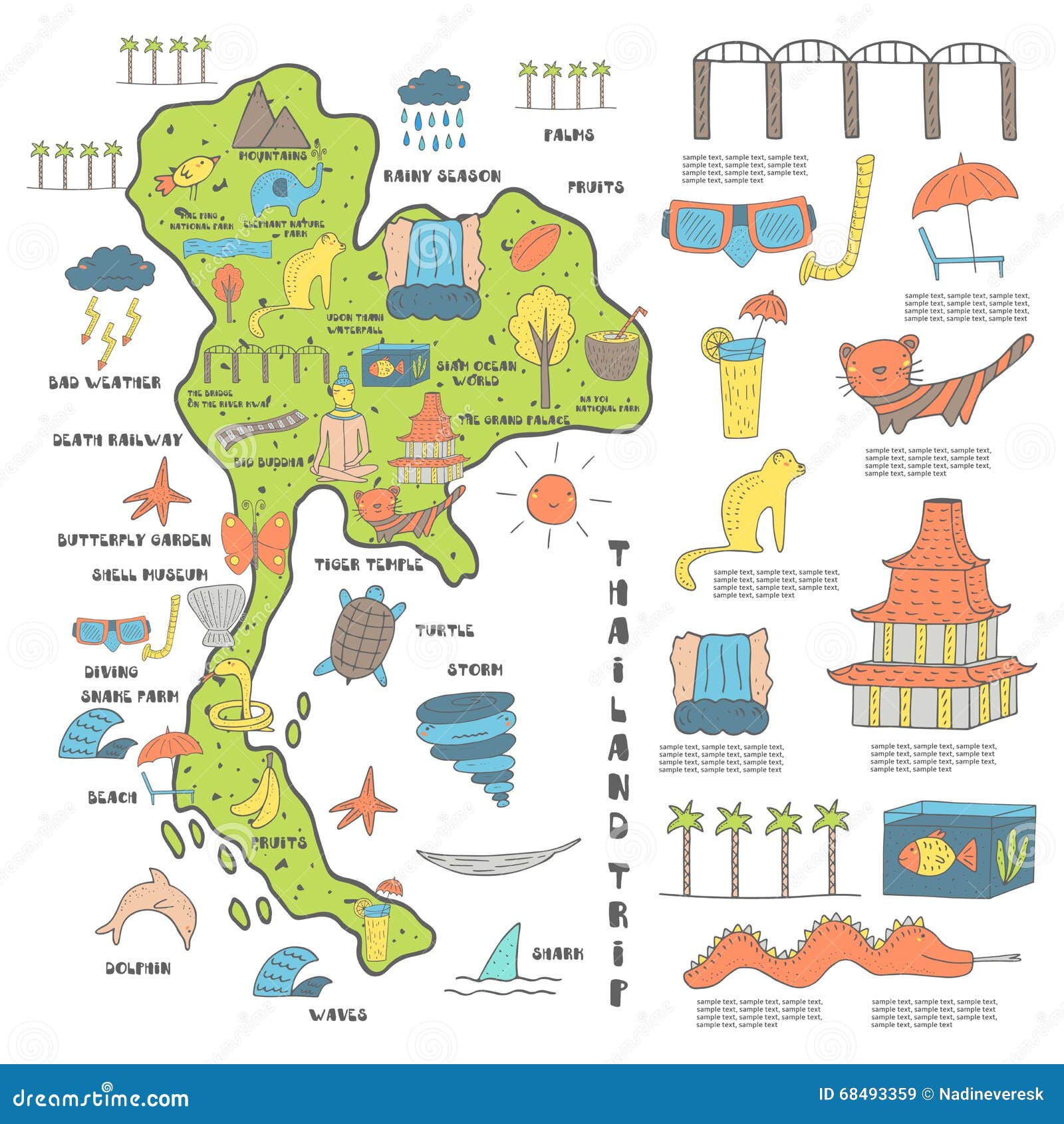 Cute Hand Drawn Doodle Thailand Map Cartoon Vector | CartoonDealer.com ...