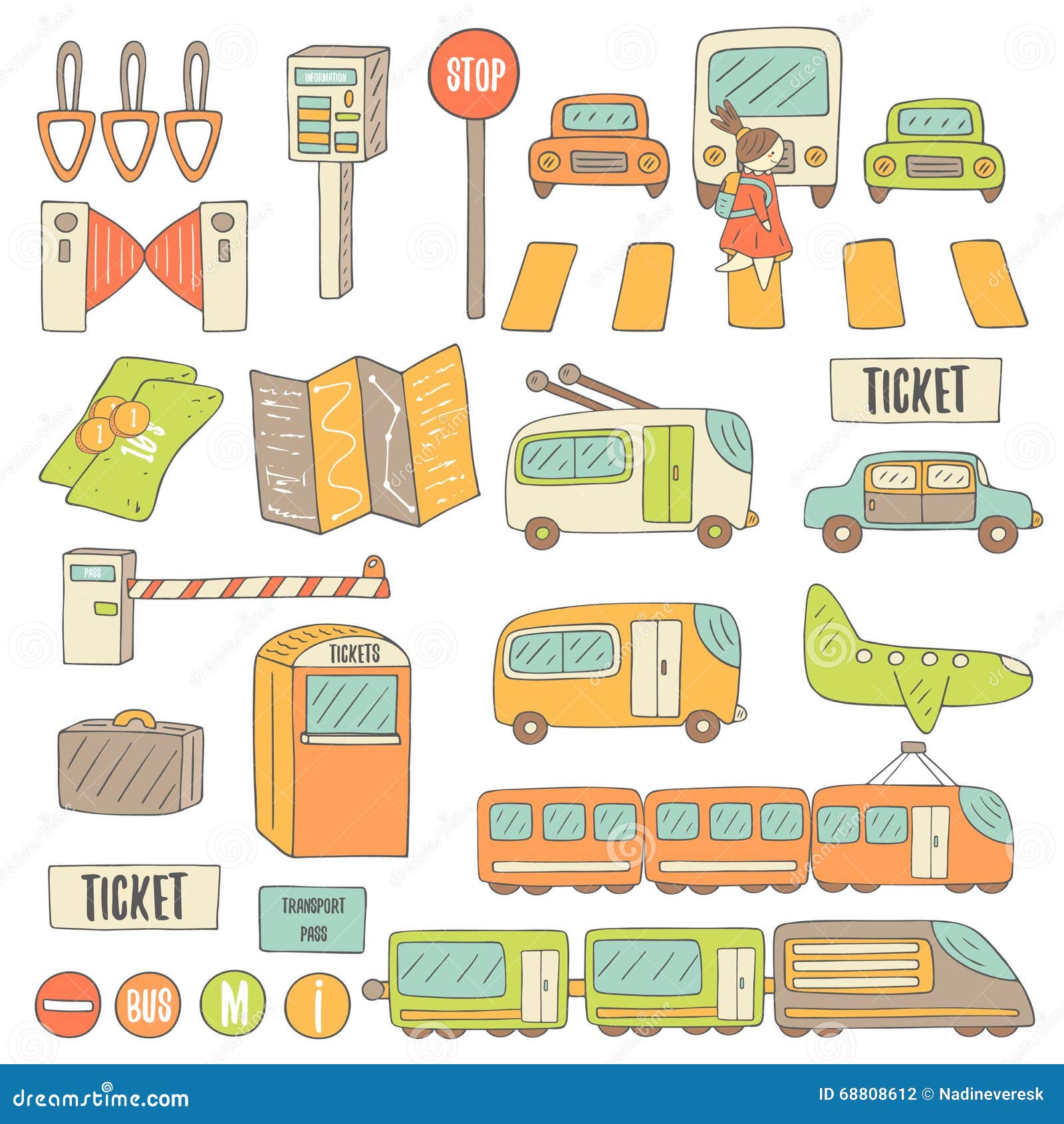Cute Hand Drawn Doodle Transport Objects Collection Stock Vector ...