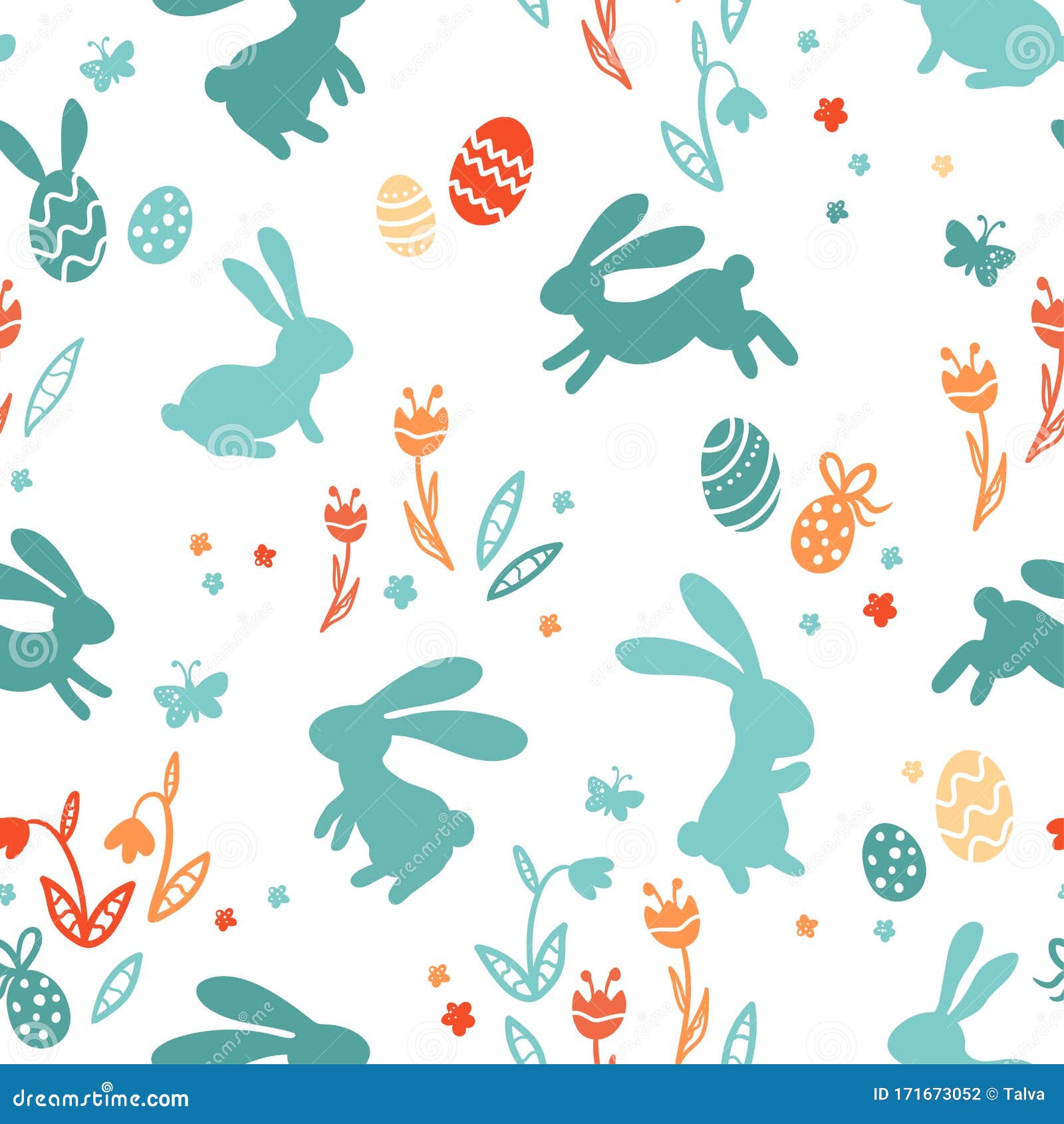 Cute Hand Drawn Easter Bunnies Seamless Pattern, Easter Doodle ...