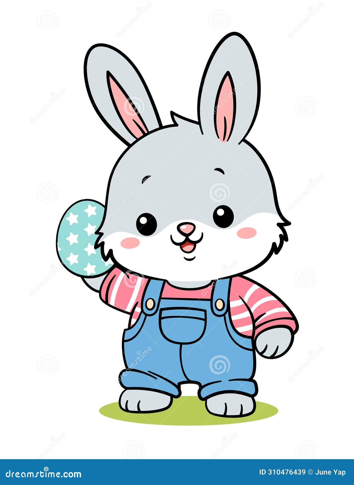 Cute Hand Drawn Easter Bunny in Overalls Stock Vector - Illustration of ...