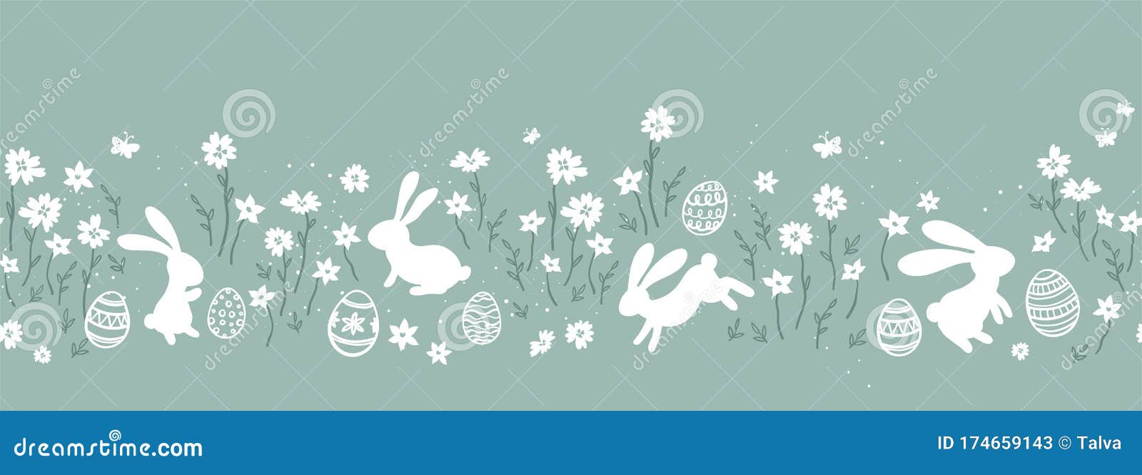 Cute Hand Drawn Easter Eggs Horizontal Seamless Pattern, Fun Easter ...