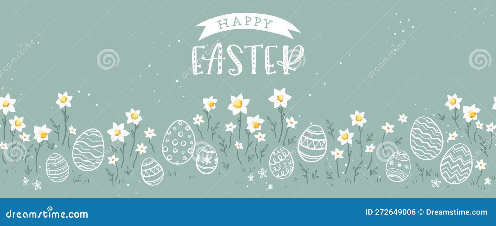 Cute Hand Drawn Easter Horizontal Seamless Pattern with Daffodils ...