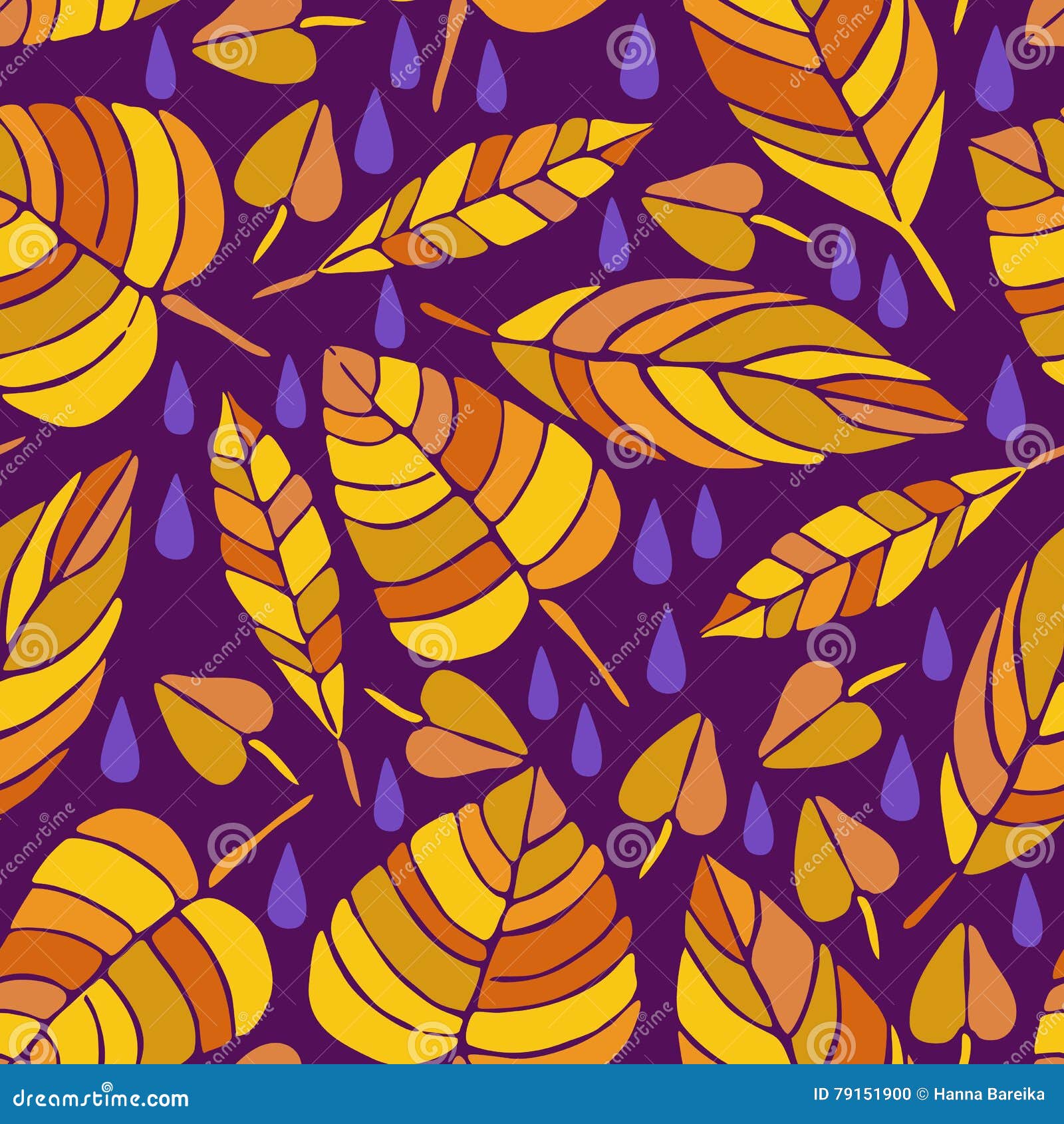Cute Hand Drawn Fall Leaves Ornament. Colorful Vector Seamless Pattern ...
