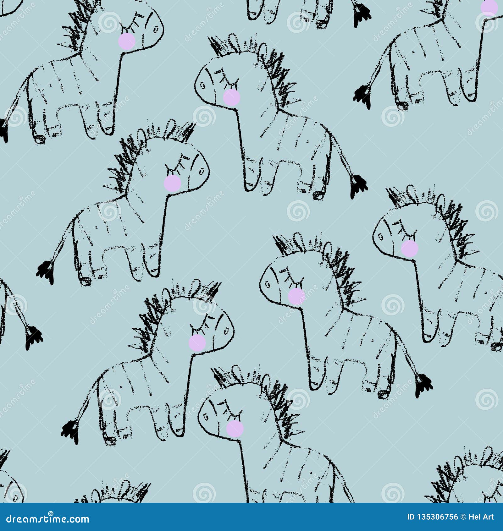 Cute Hand Drawn Funny Zebra Seamless Pattern Stock Vector ...