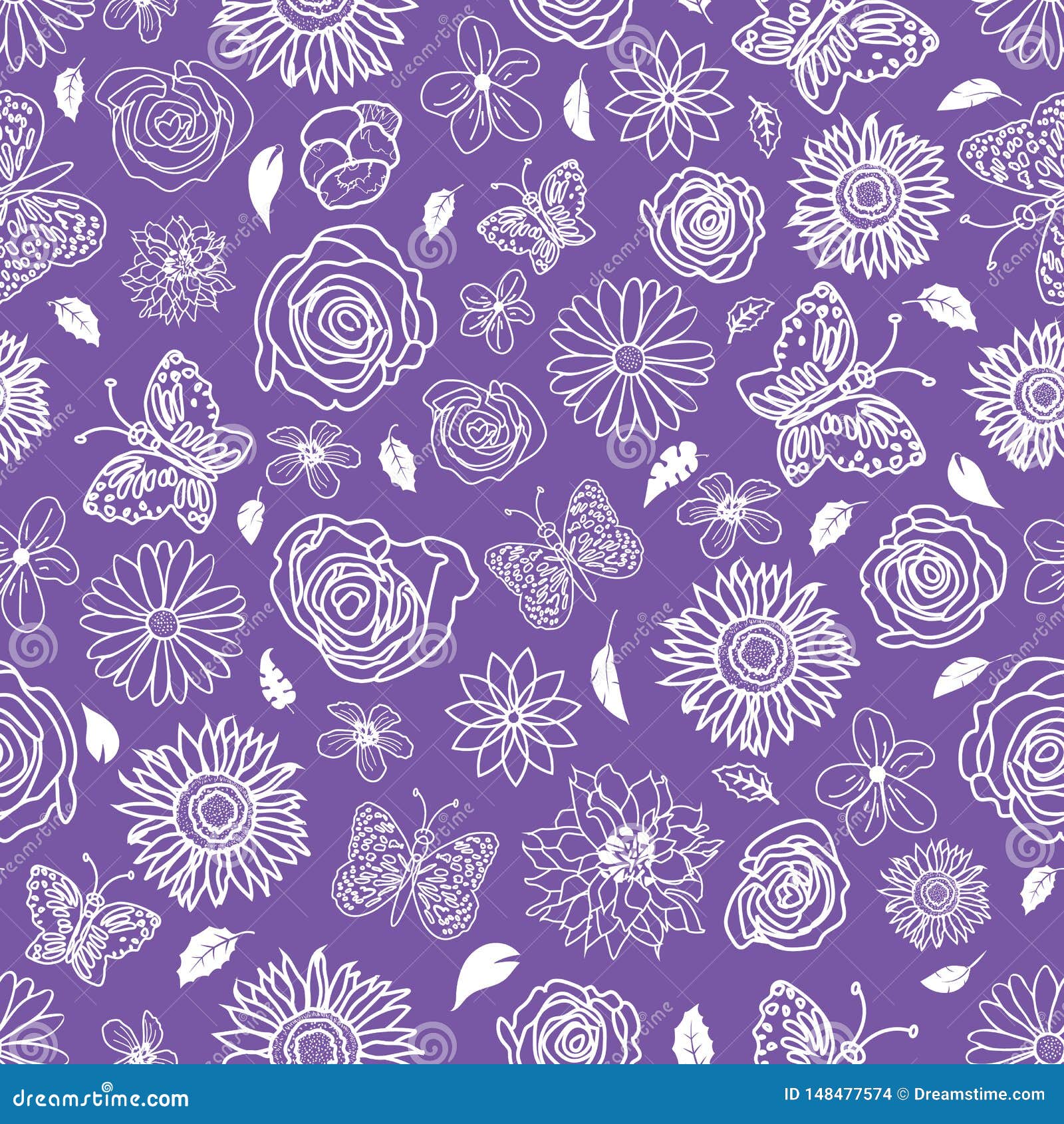 Cute Hand Drawn Garden Scenery Seamless Pattern Background. Stock ...