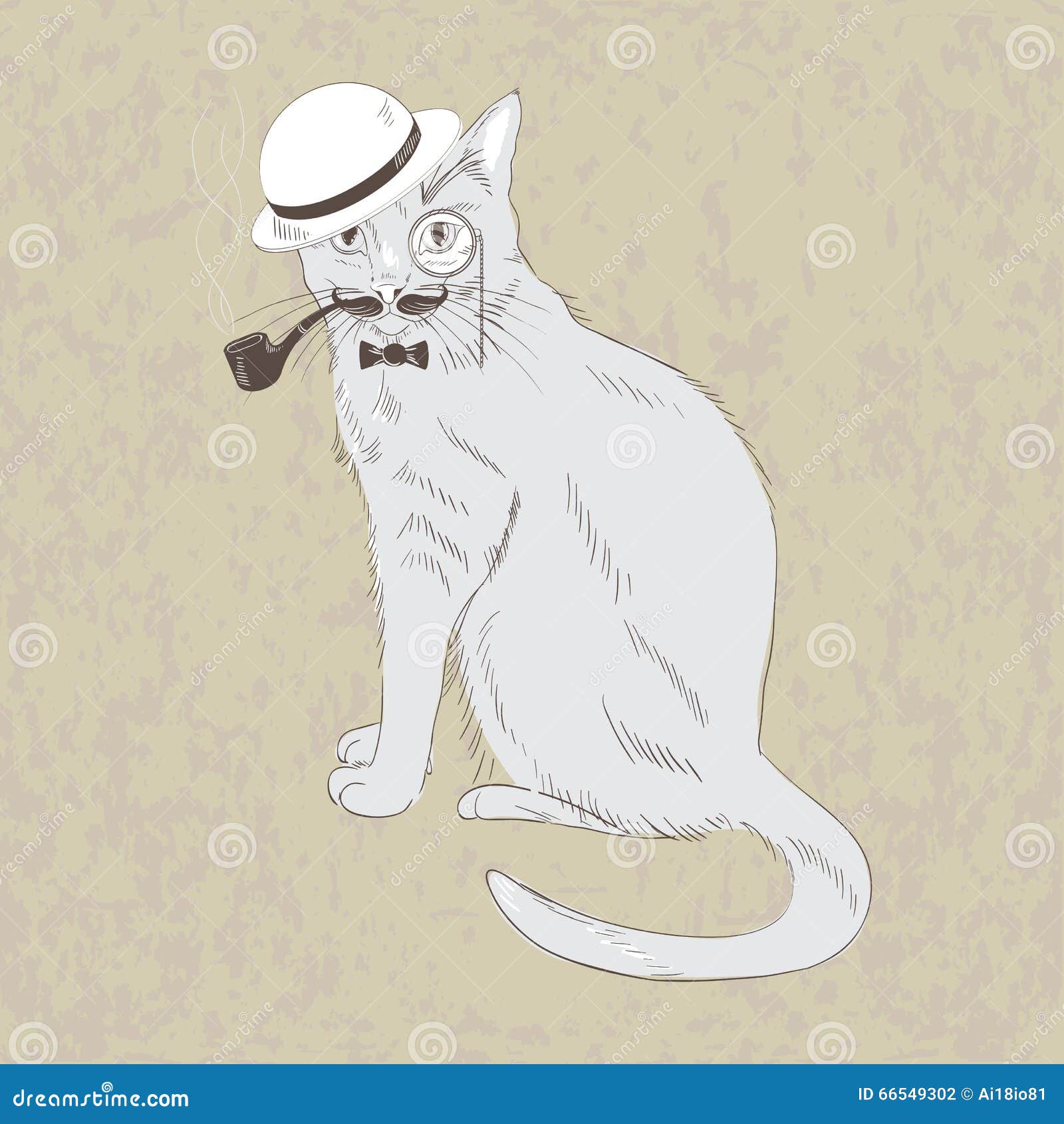 Cute Hand Drawn Gentleman Cat in Hat Bow Tie Monocle Stock Vector ...