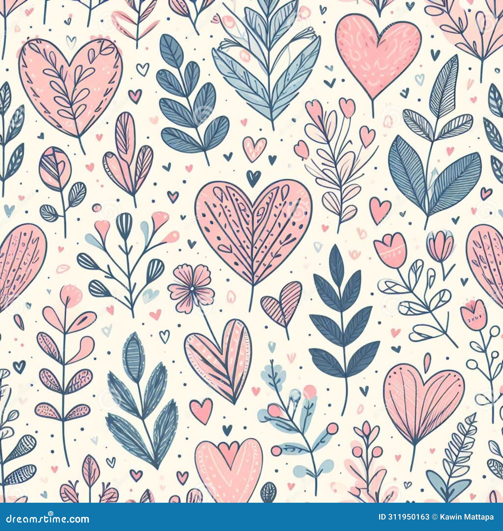 Cute Hand Drawn Hearts Seamless Pattern Background Stock Illustration ...