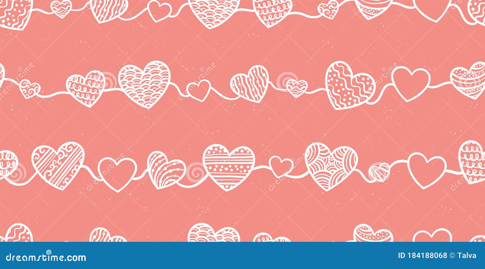 Cute Hand Drawn Hearts Seamless Pattern, Doodle Hearts Background ...