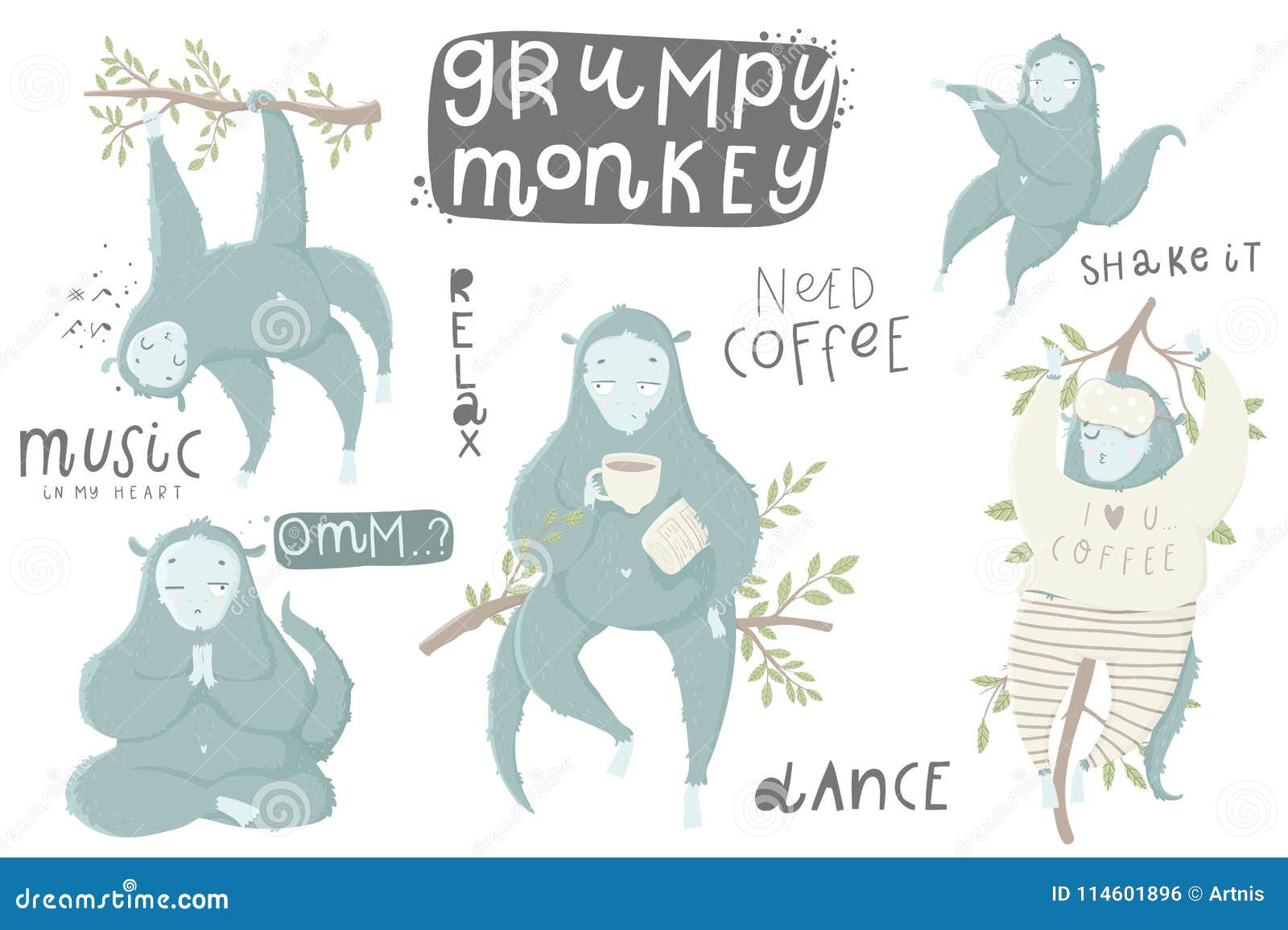 Grumpy Monkey Chimp Ape Expression Cartoon Giftcard Vector Illustration ...