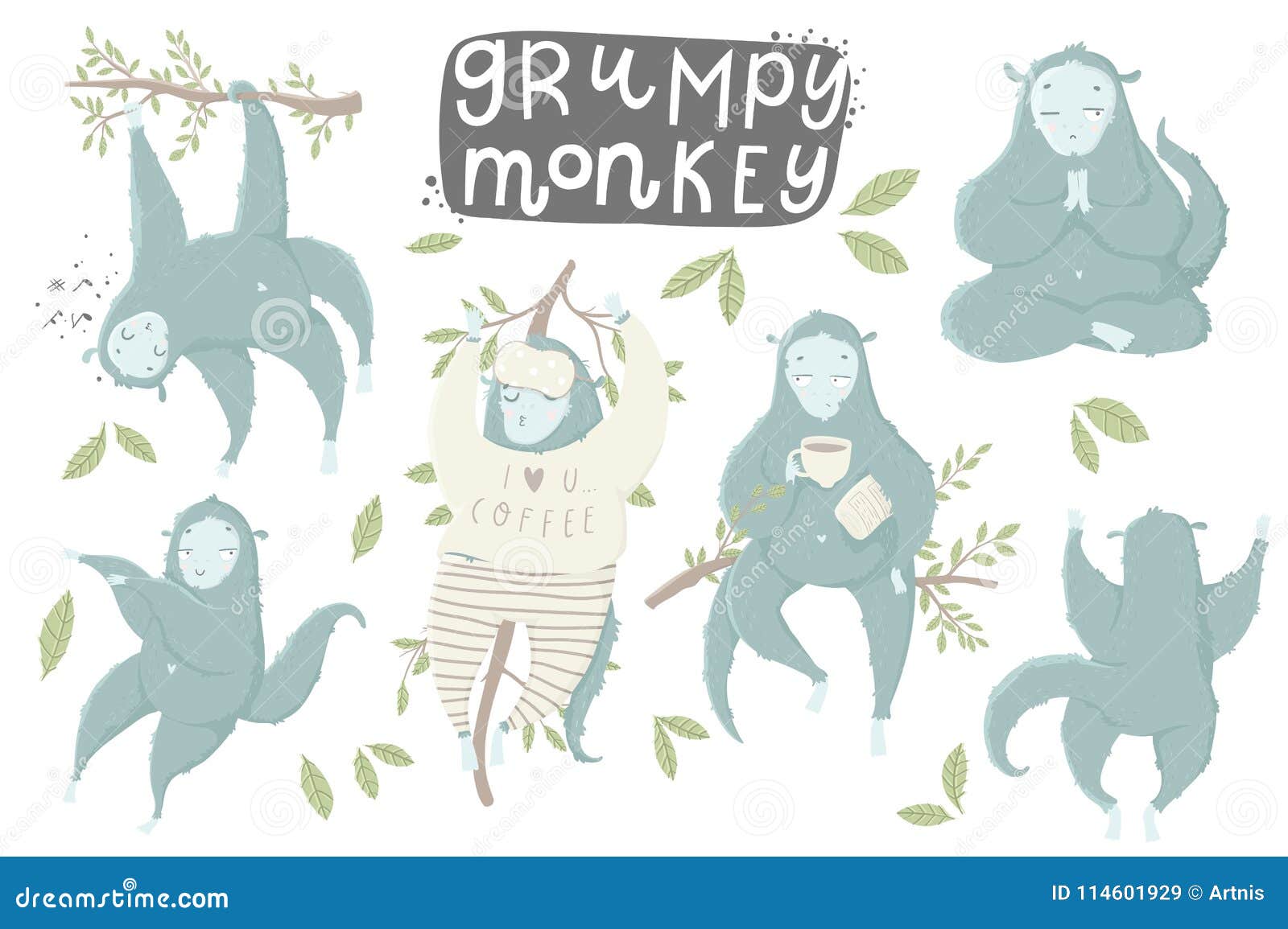 Grumpy Monkey Chimp Ape Expression Cartoon Giftcard Vector Illustration ...
