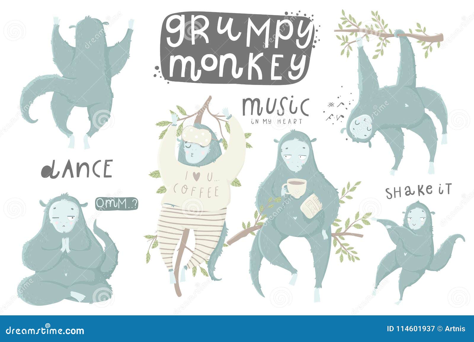 Grumpy Monkey Chimp Ape Expression Cartoon Giftcard Vector Illustration ...