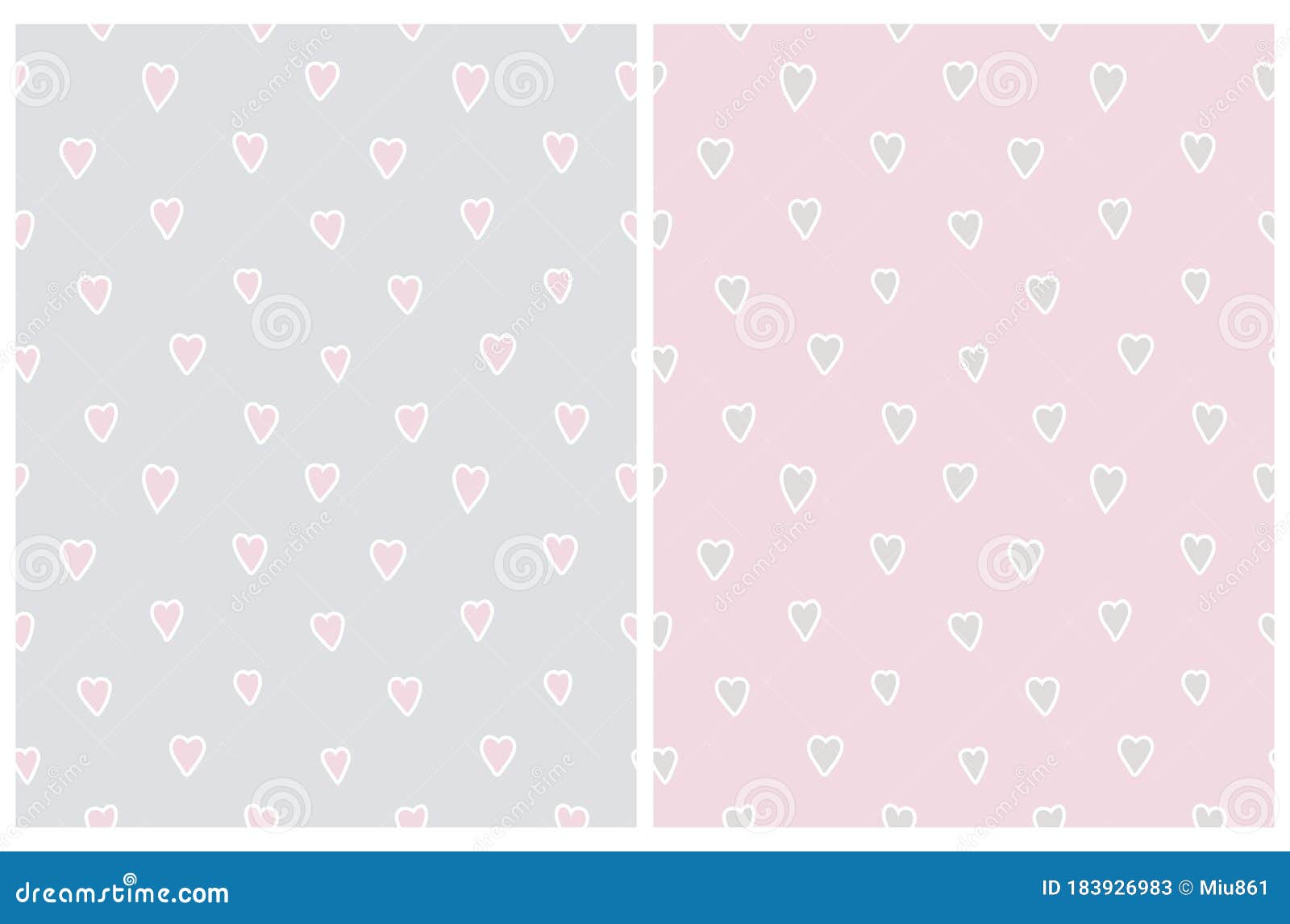Cute Hand Drawn Irregular Hearts Vector Patterns. Stock Vector ...
