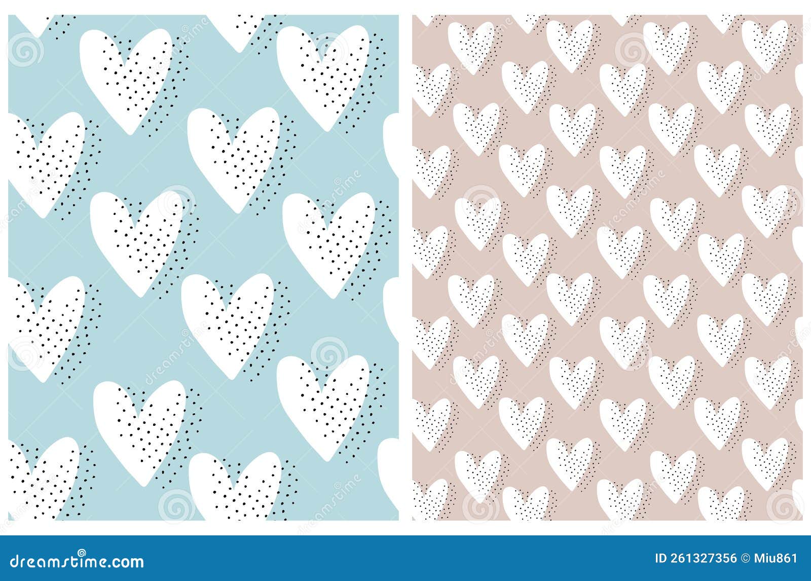 Cute Hand Drawn Irregular Seamless Vector Patterns with Sketched Hearts ...