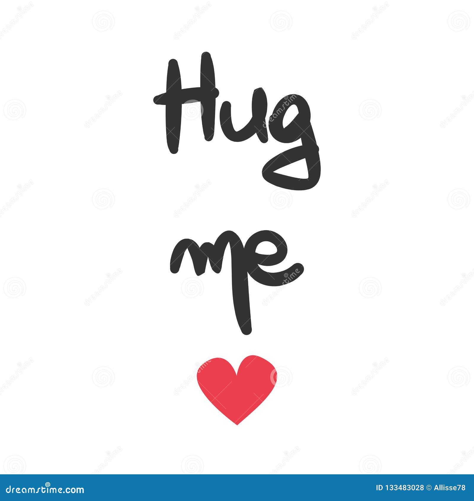 Cute Vector Hand Drawn Lettering Hug Me Card Stock Vector