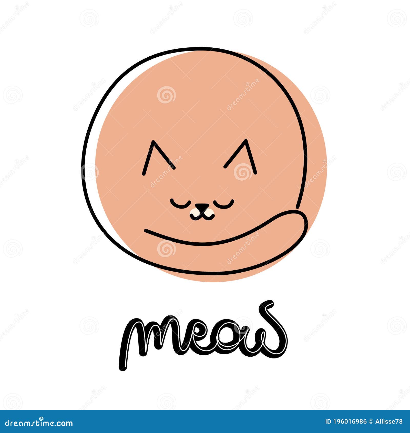 Cute Hand Drawn Lettering Meow Text with Abstract Minimal Cat Vector ...